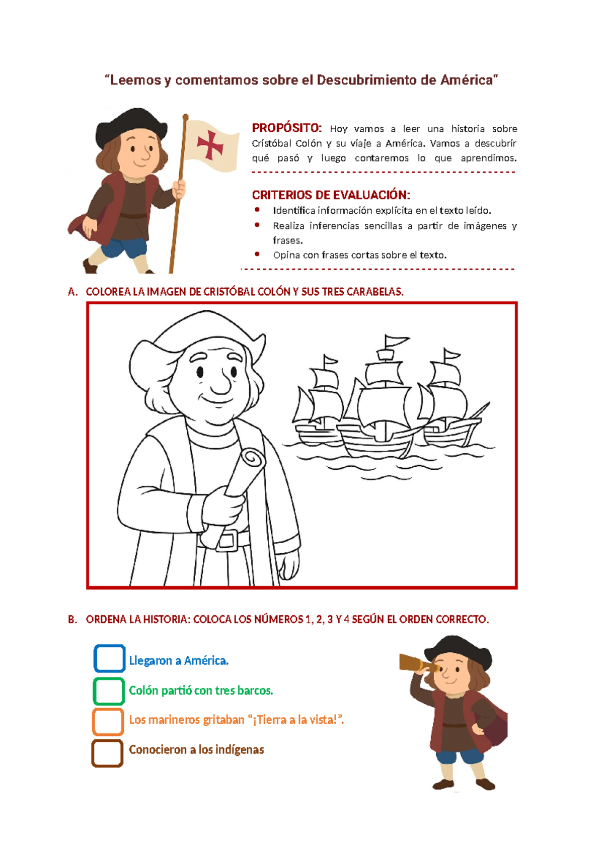 PLAN Ficha: Descubrimiento de Cristóbal Colón y su Viaje a América ...