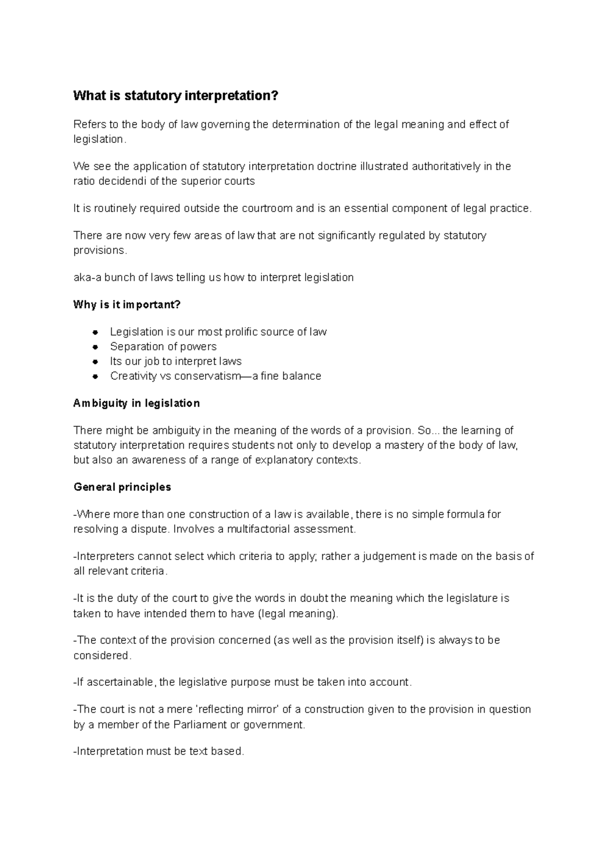 Statutory Interpretation Notes - LAW1111: Key Concepts and Approaches ...