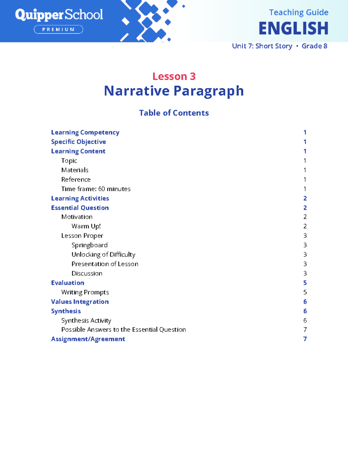 PDF-TG English-8 Unit-7 Lesson-3 Exploring Narrative Paragraphs - Studocu