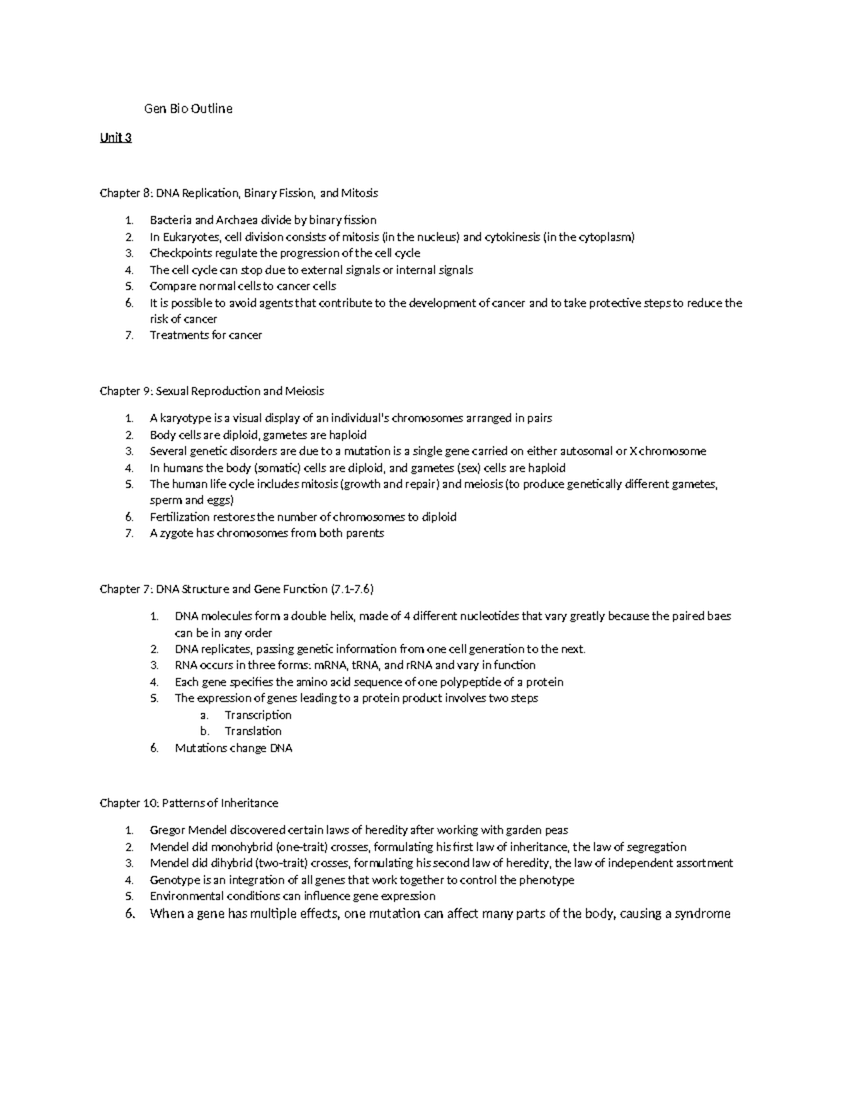 Gen Bio Unit 3 Outline: DNA Replication, Meiosis, Inheritance - Gen Bio ...