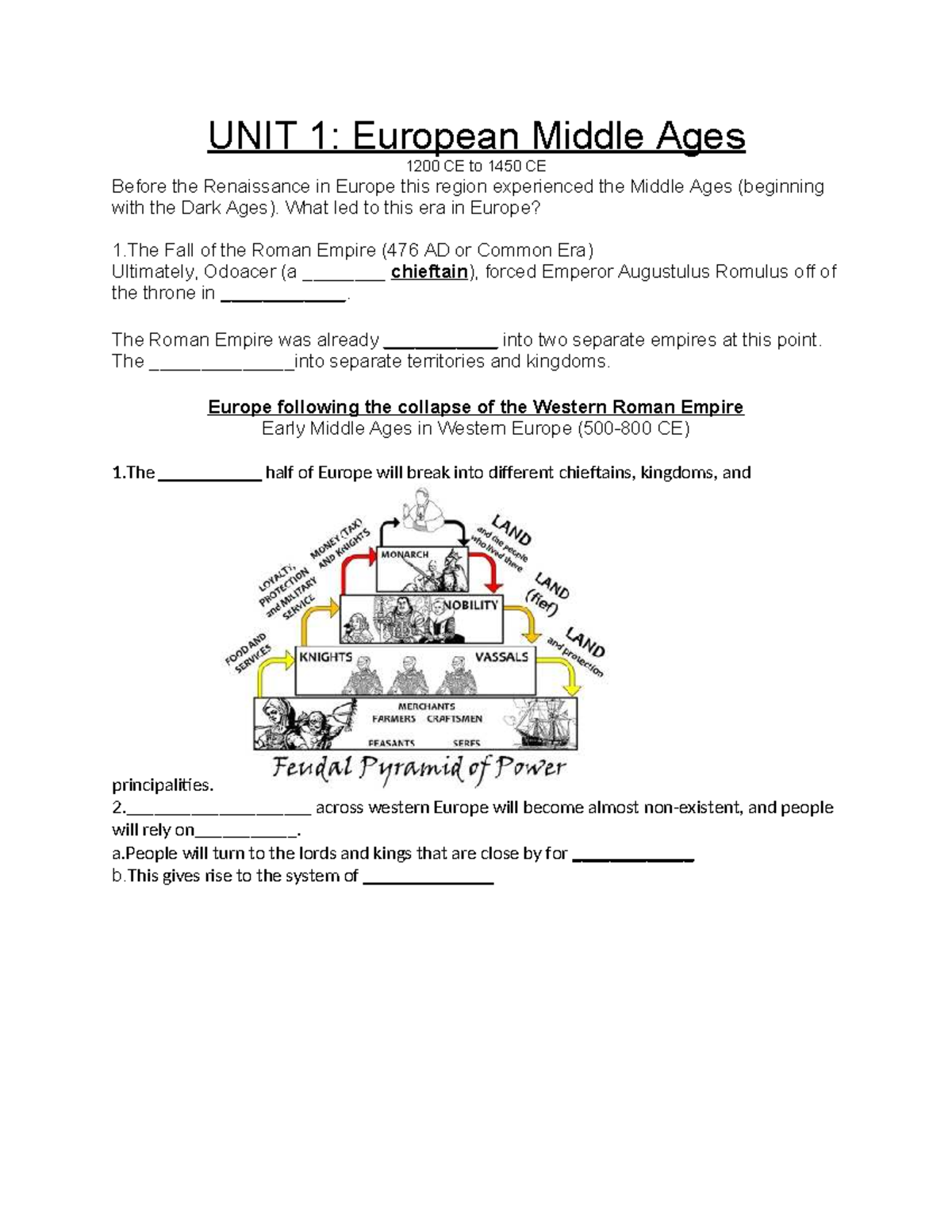 UNIT 1: Guided Notes on European Middle Ages (1200-1450 CE) - Studocu