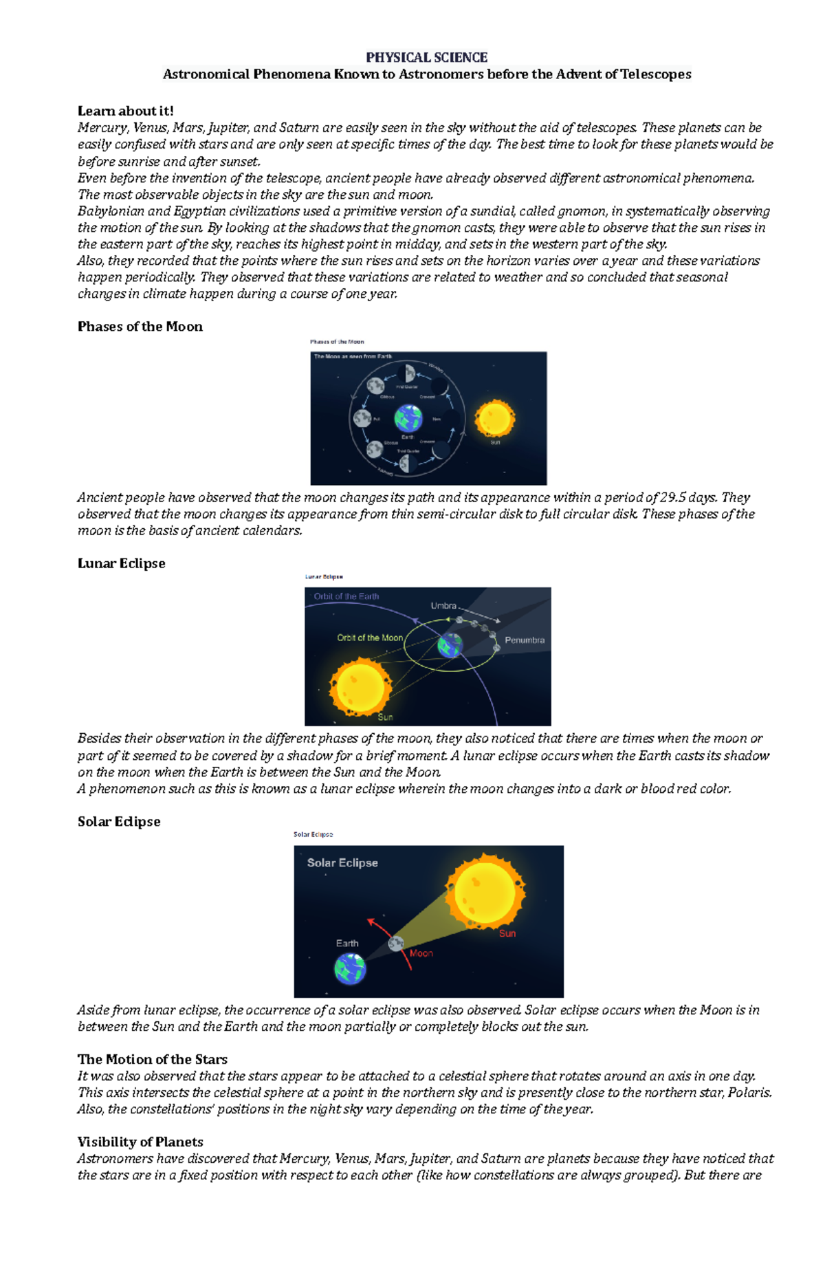 Astronomical Phenomena Observed Pre-Telescope: A Study Overview - Studocu