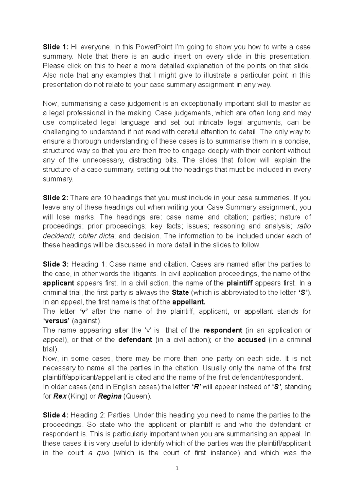 How to Write a Case Summary: Key Headings and Structure Guide - Studocu