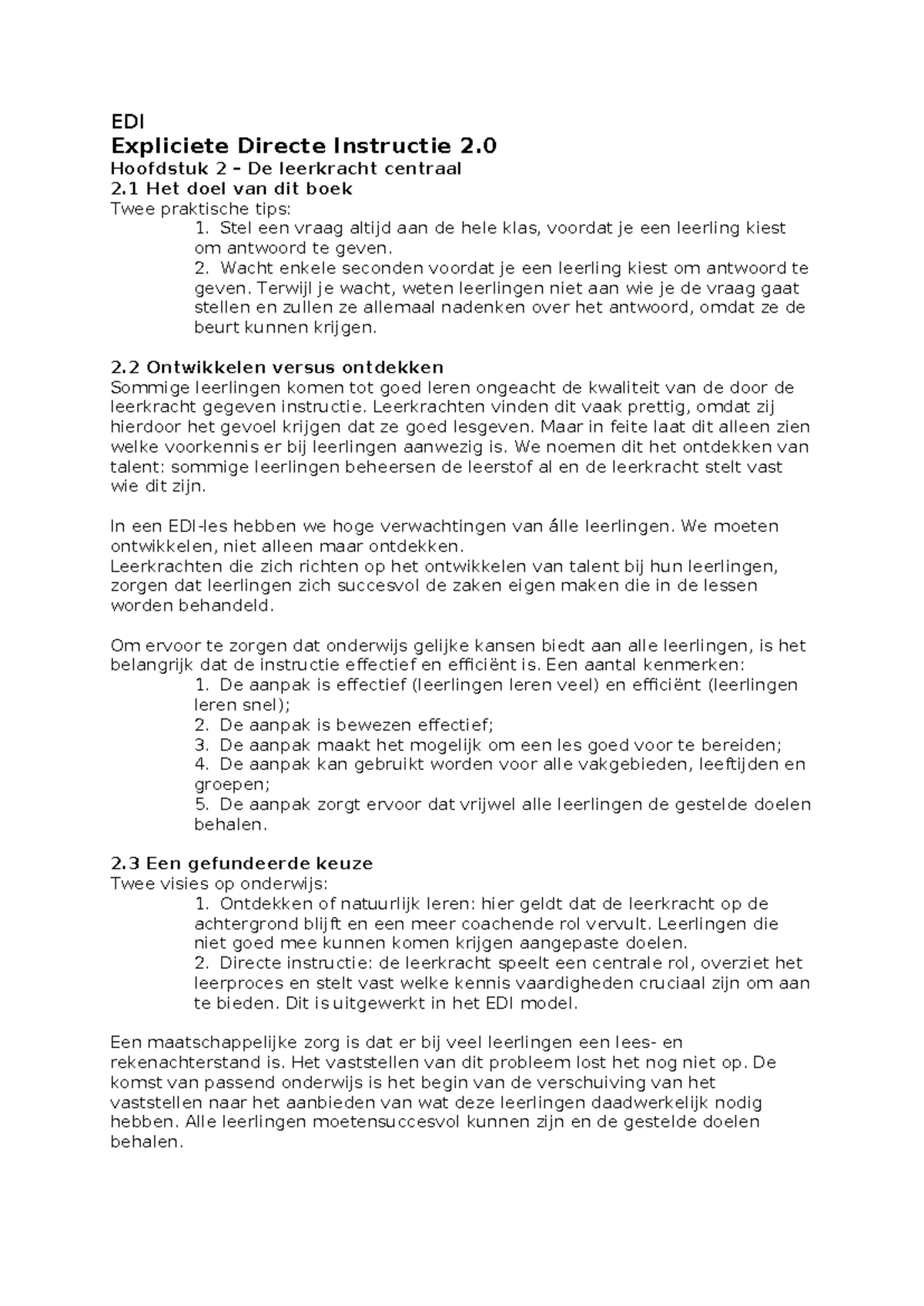 Samenvatting EDI 2 - Expliciete directe instructie 2.0: tips en ...