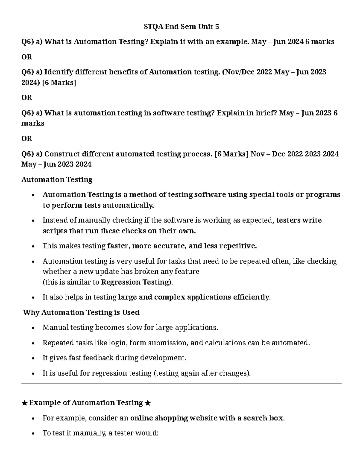STQA End Sem Unit 5 - Automation Testing Overview and Key Concepts ...