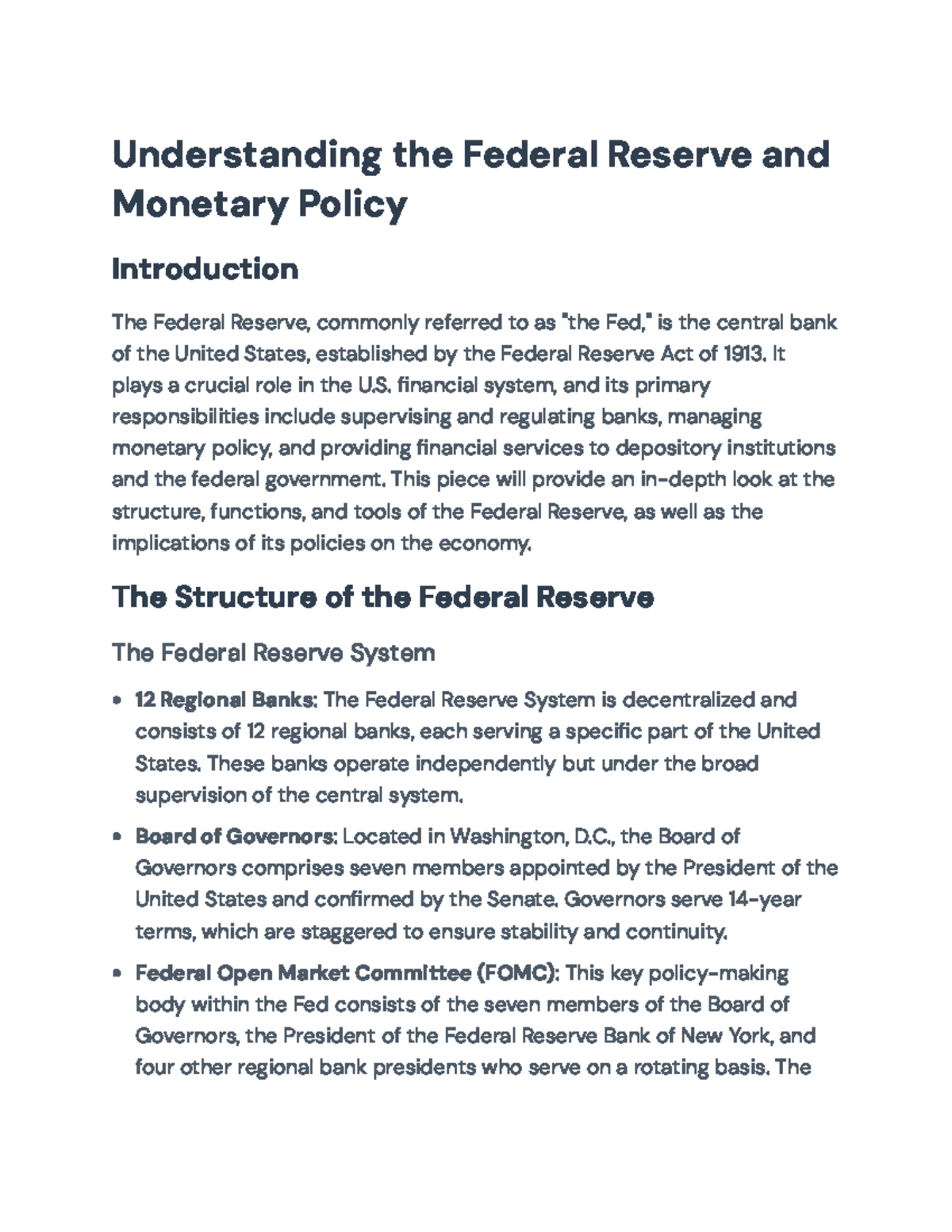 Understanding the Federal Reserve: Structure, Functions, and Policy ...