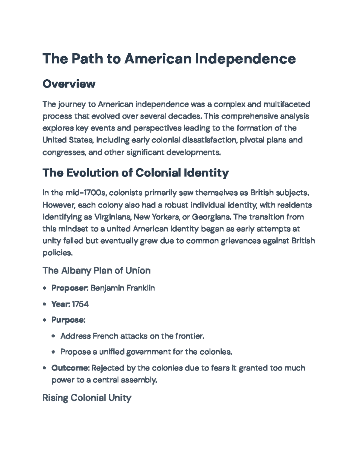 The Path to American Independence: Key Events and Colonial Unity - The ...