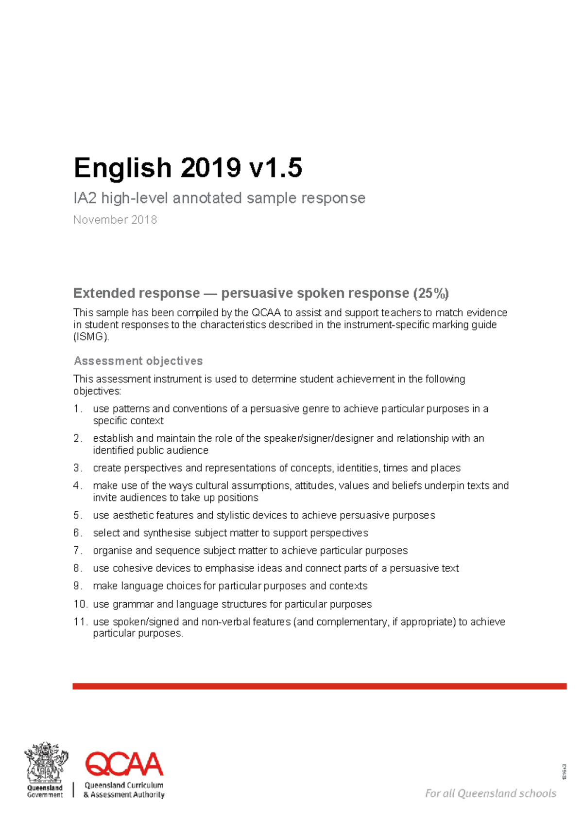 English 2019 v1. IA2 Annotated Sample Response for Persuasive Speech ...