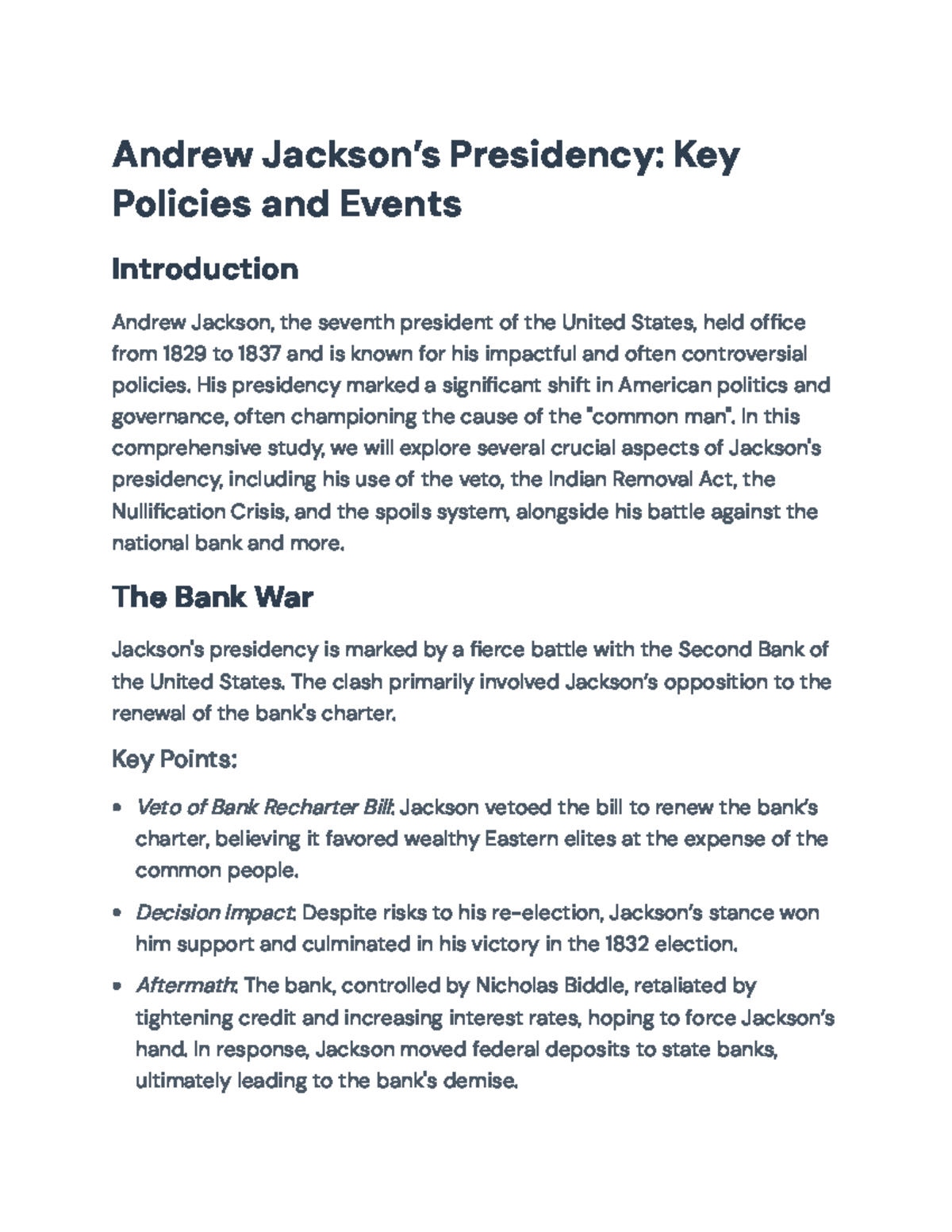 Andrew Jackson's Presidency: Key Policies & Events Analysis (US Hist ...