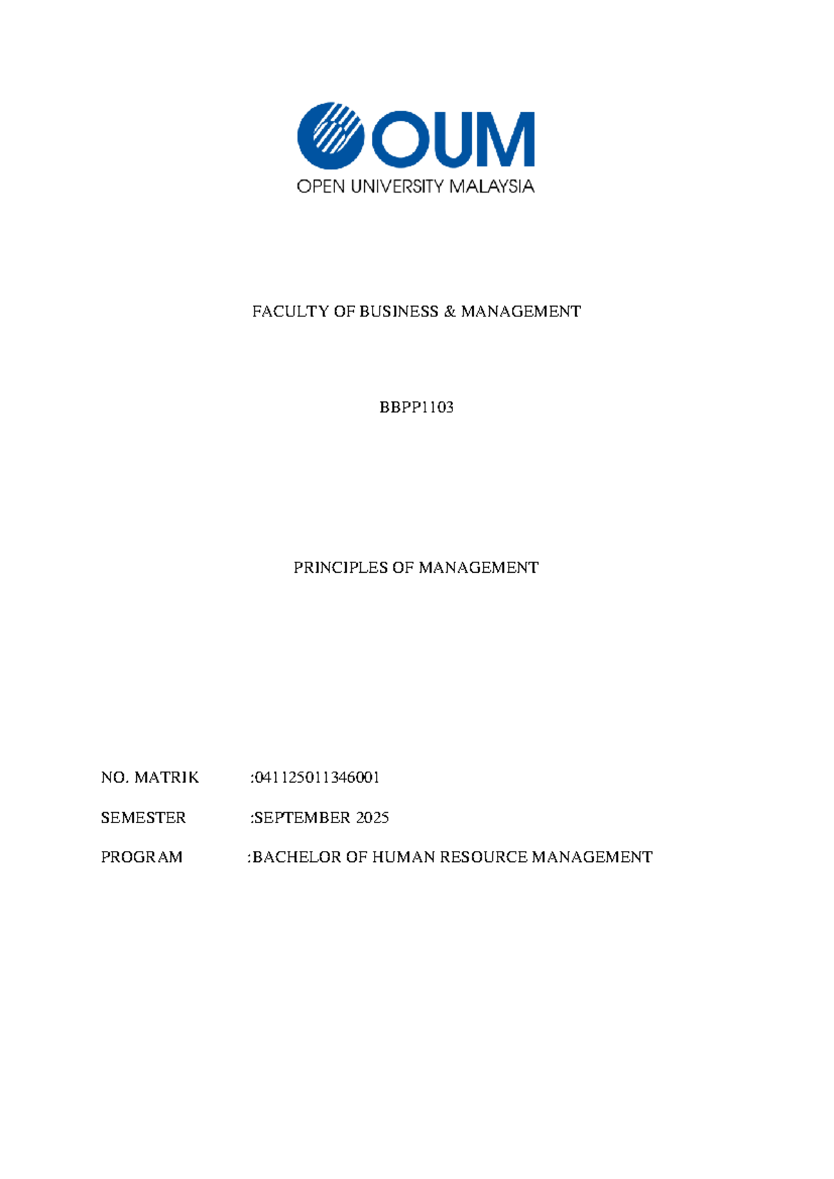 Principles of Management Reflection and Decision-Making (BBPP1103 ...