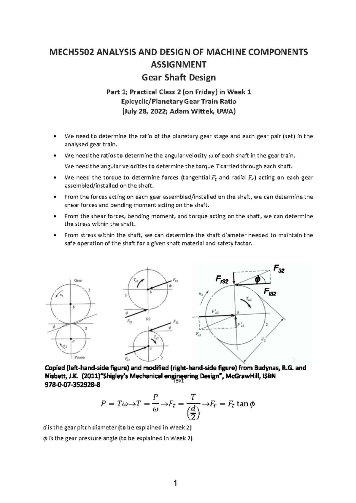 MECH5502 Assignment: Gear Train Ratio Analysis - Week 1 - Studocu