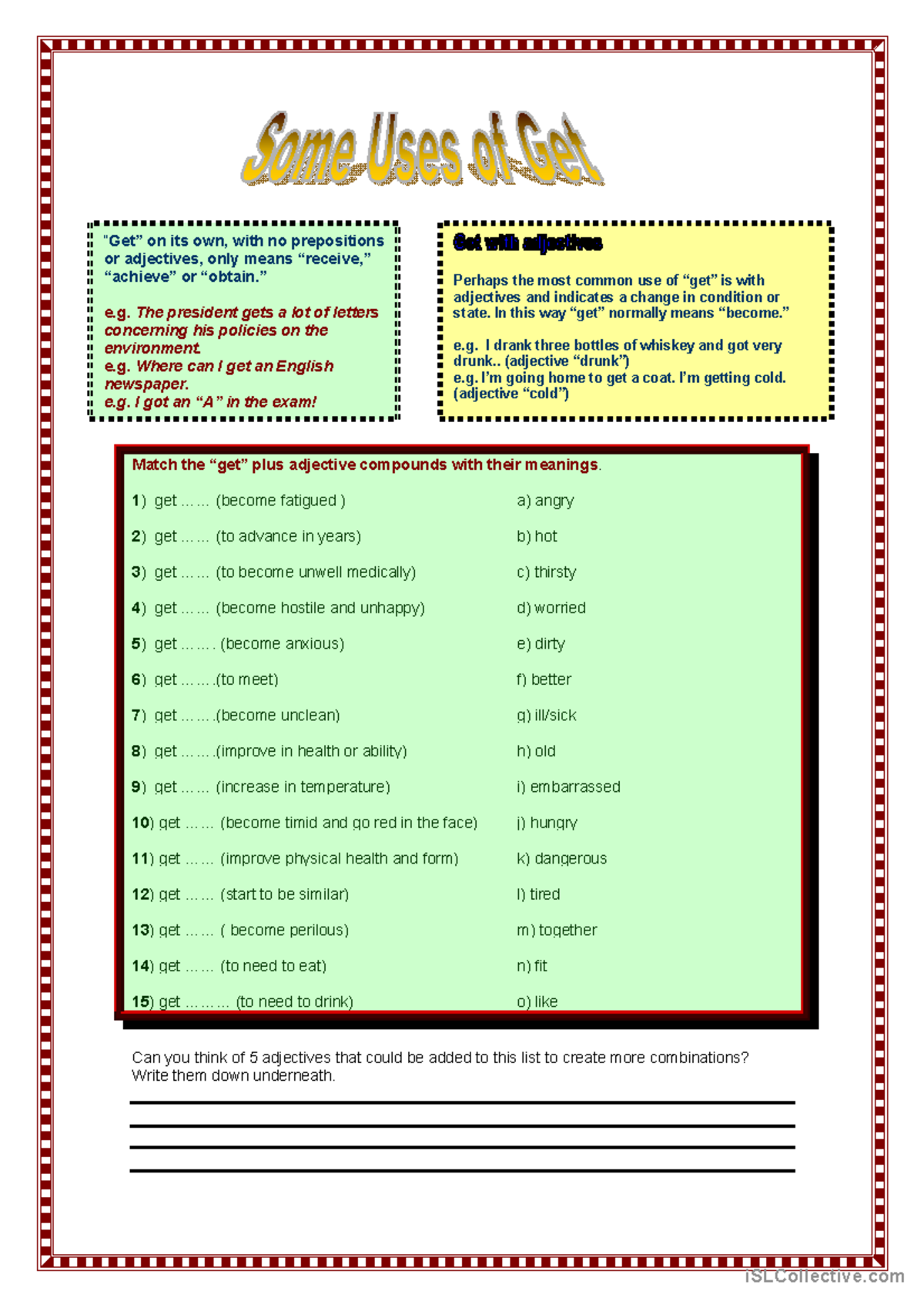 Get with Adjectives: Exercises and Activities for ESL Learners - Studocu