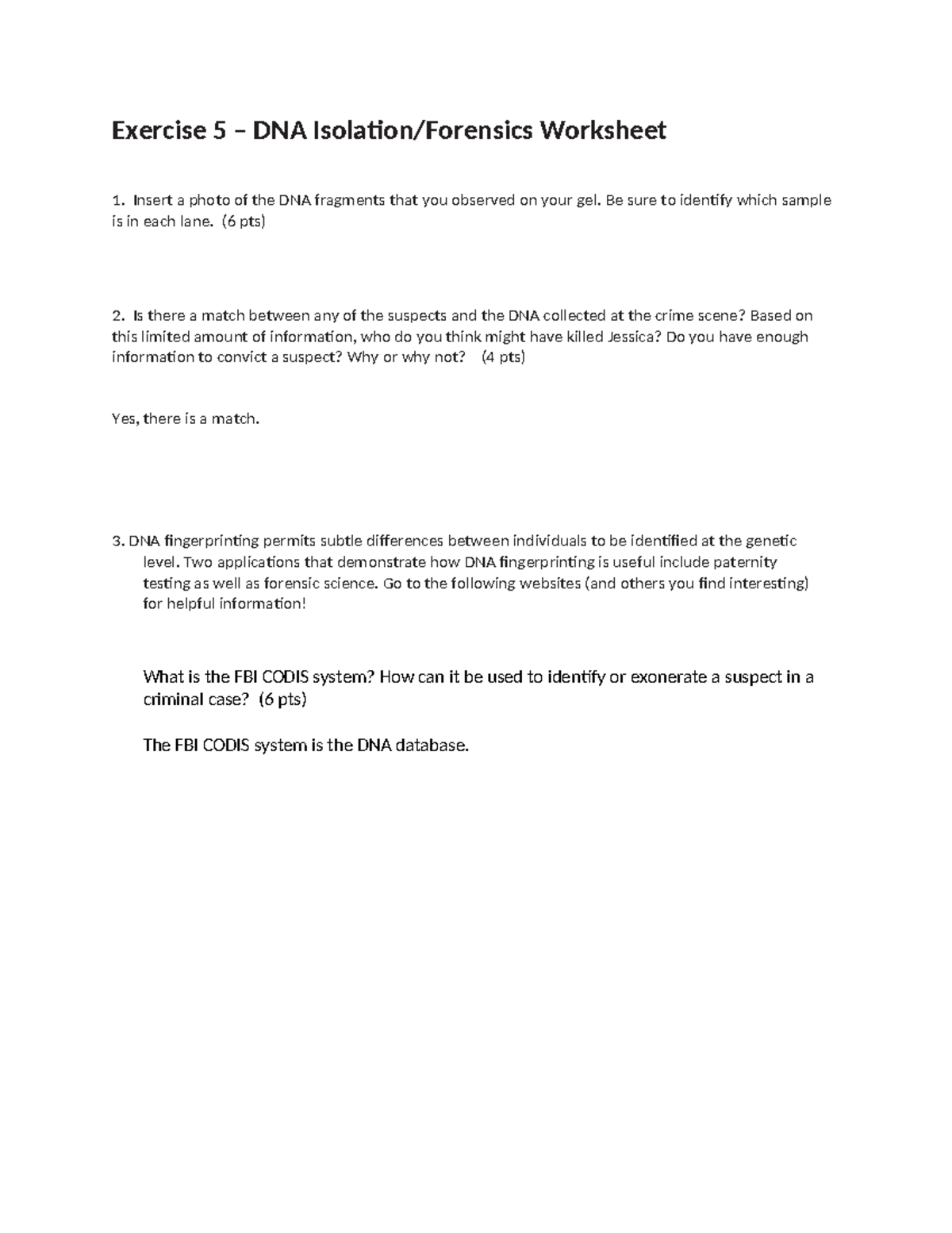Forensic Science DNA Isolation Exercise 5 Worksheet - Studocu