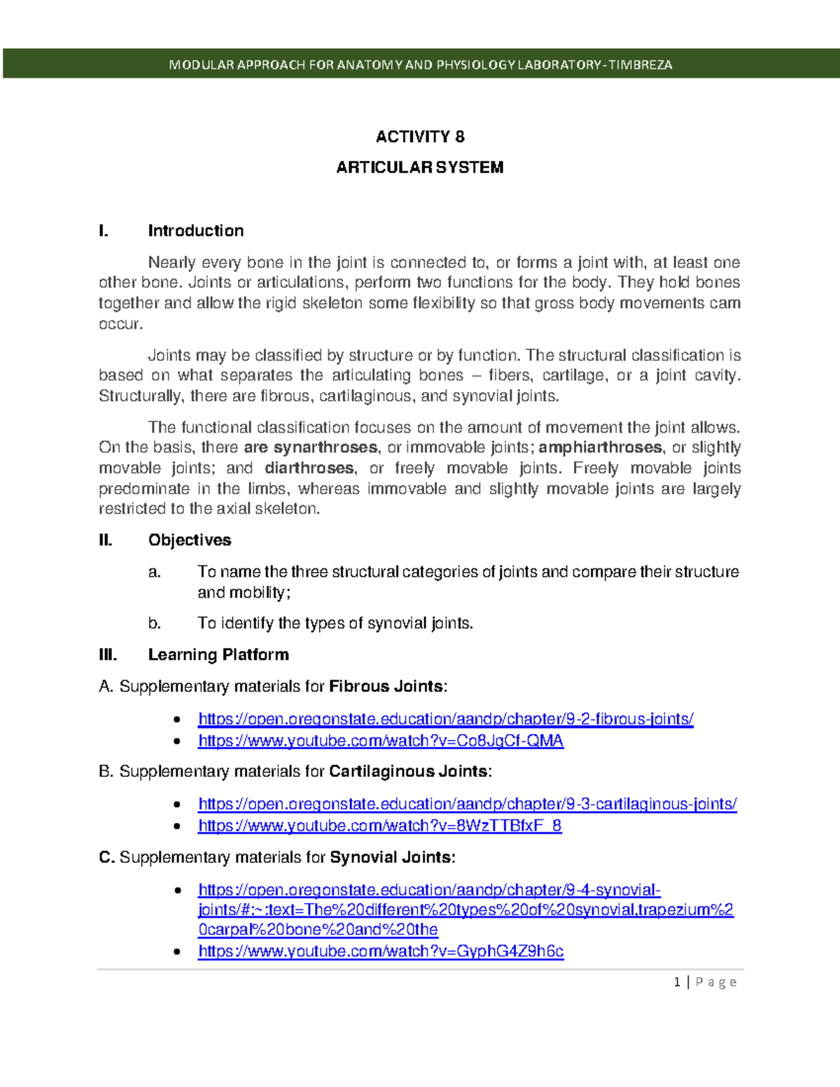 Layson - Activity 4D Skeletal System The Articular System - ACTIVITY 8 ...