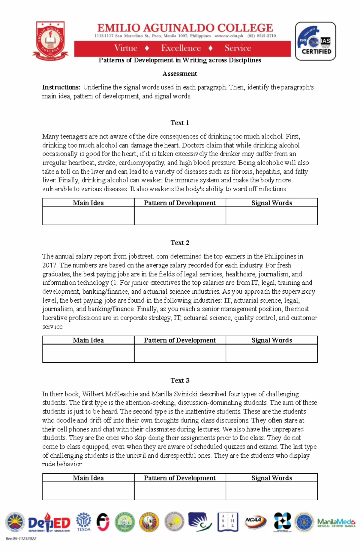Patterns of Development- revised assessment - Patterns of Development ...