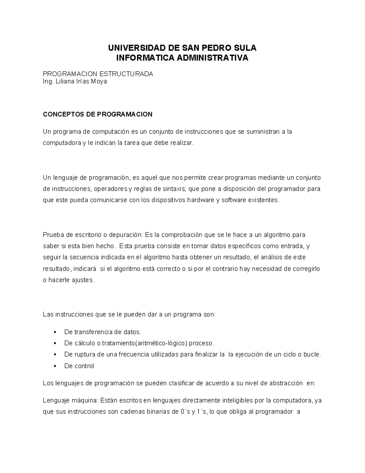 Conceptos de Programación - INFORMATICA ADMINISTRATIVA 2 - Studocu