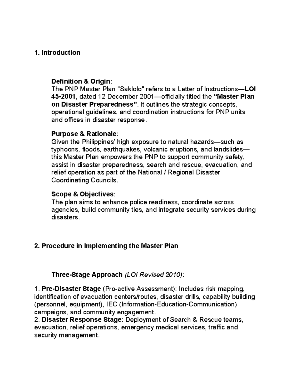 PNP Disaster Management Master Plan Overview and Implementation Guide ...