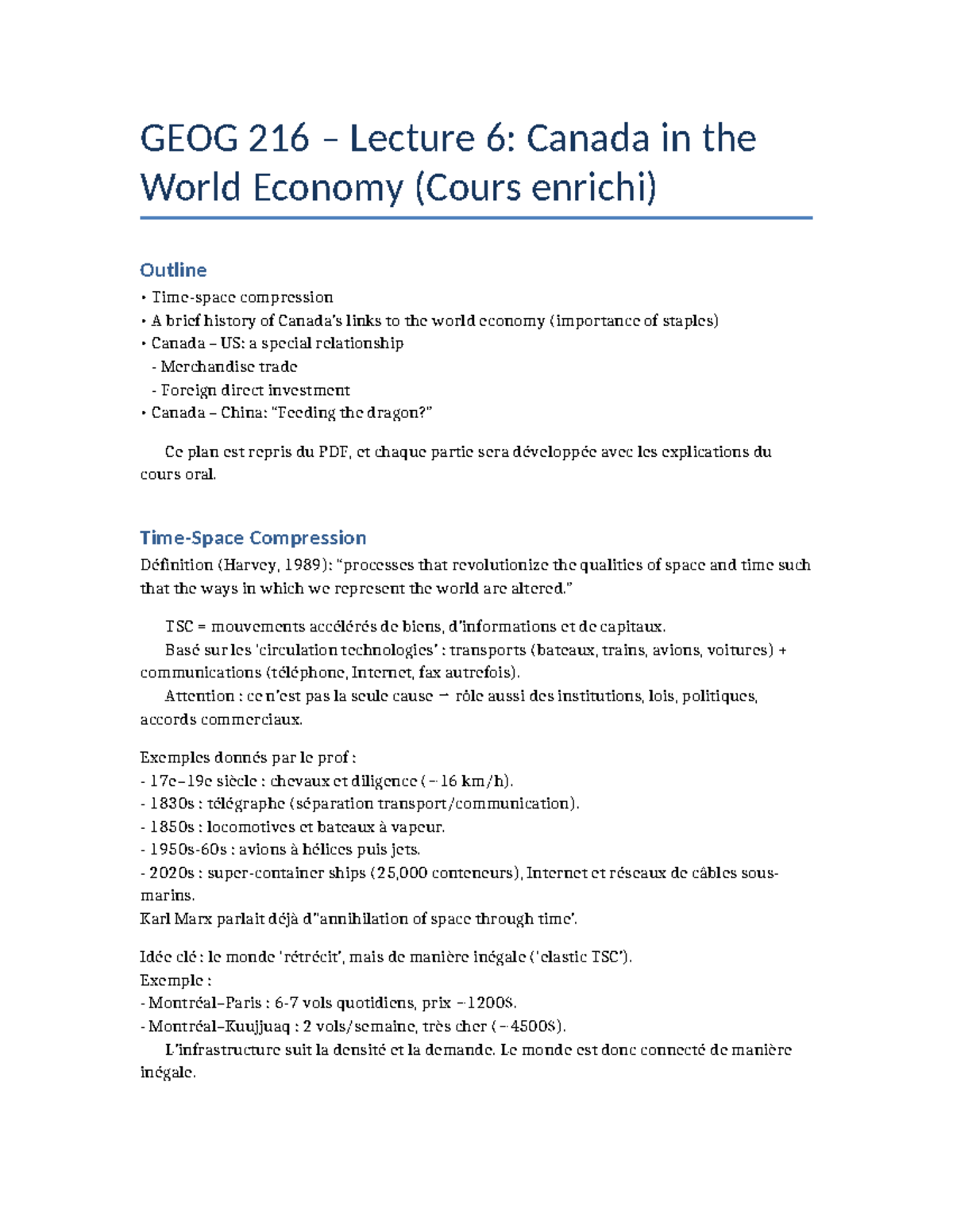 GEOG 216 Lecture 6: Canada in the Global Economy Overview - Studocu