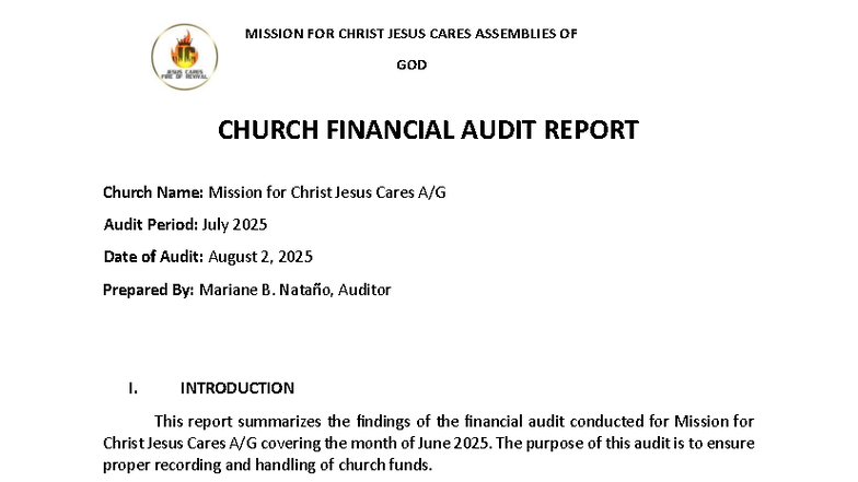 MFC 2025 Financial Audit Report for Jesus Cares Church - Studocu