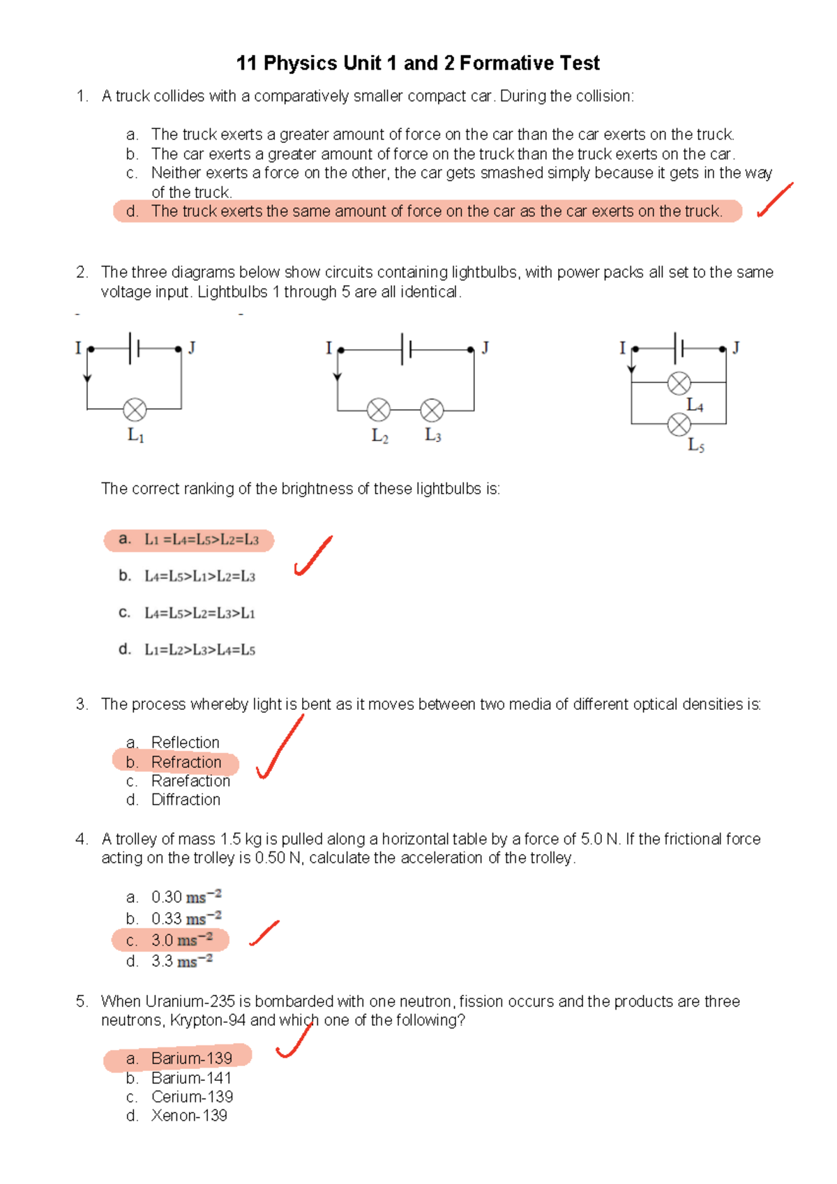 2020 11 Physics Unit 1 & 2 Formative Test Solutions - Studocu