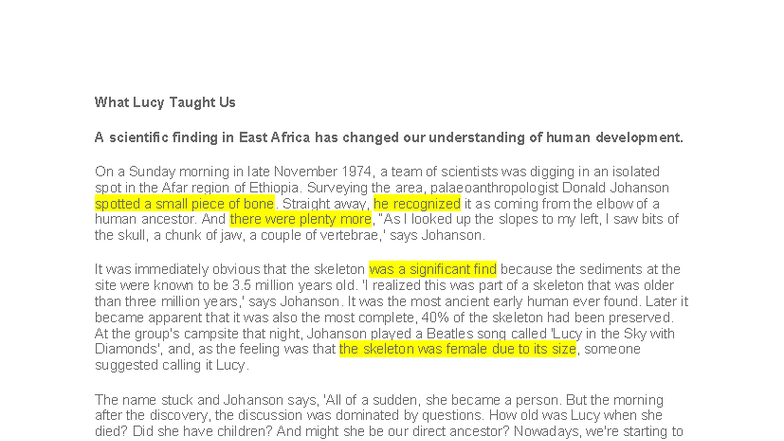 What Lucy Taught Us: Insights from the Afar Discovery - Studocu