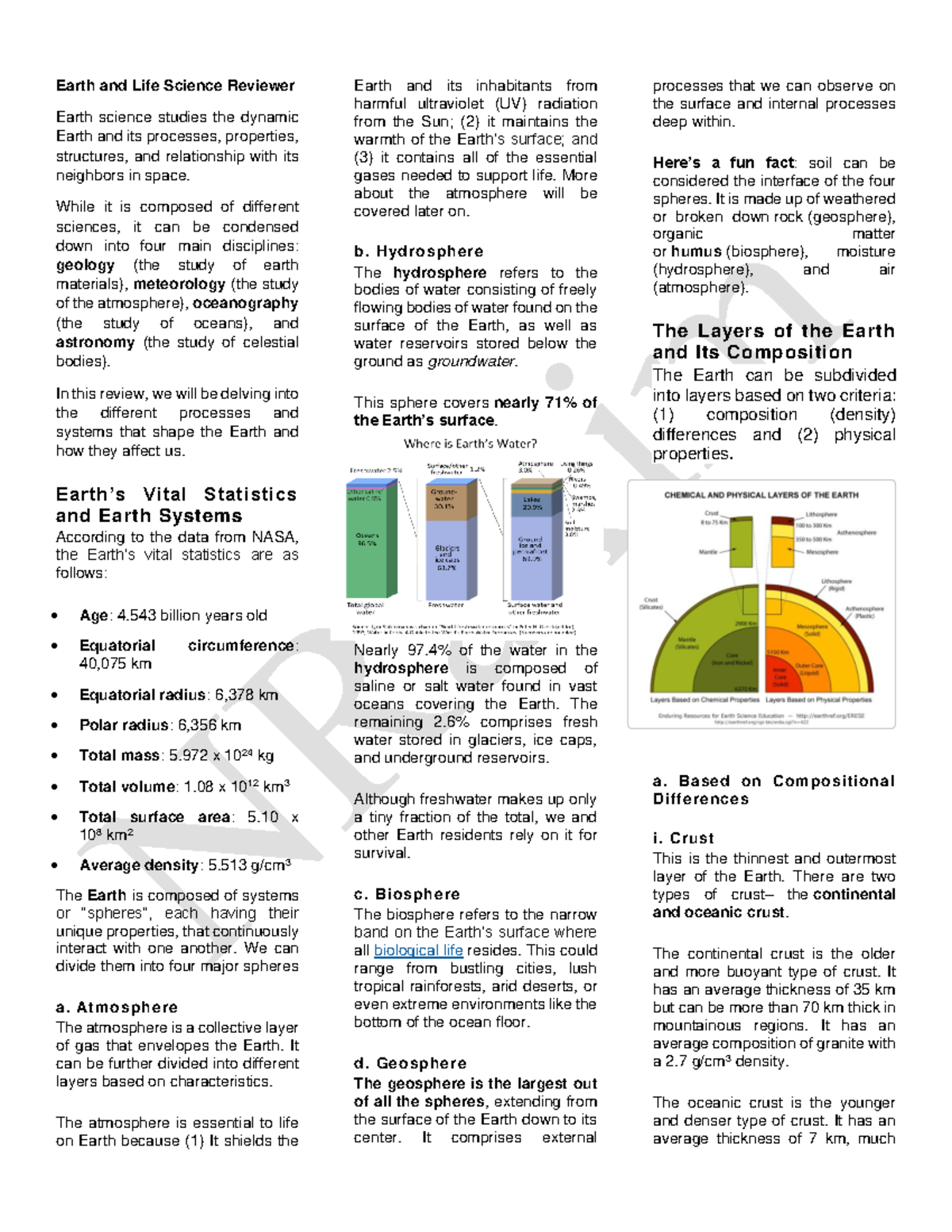 Earth and Life Science (ELS101) Comprehensive Reviewer - Studocu