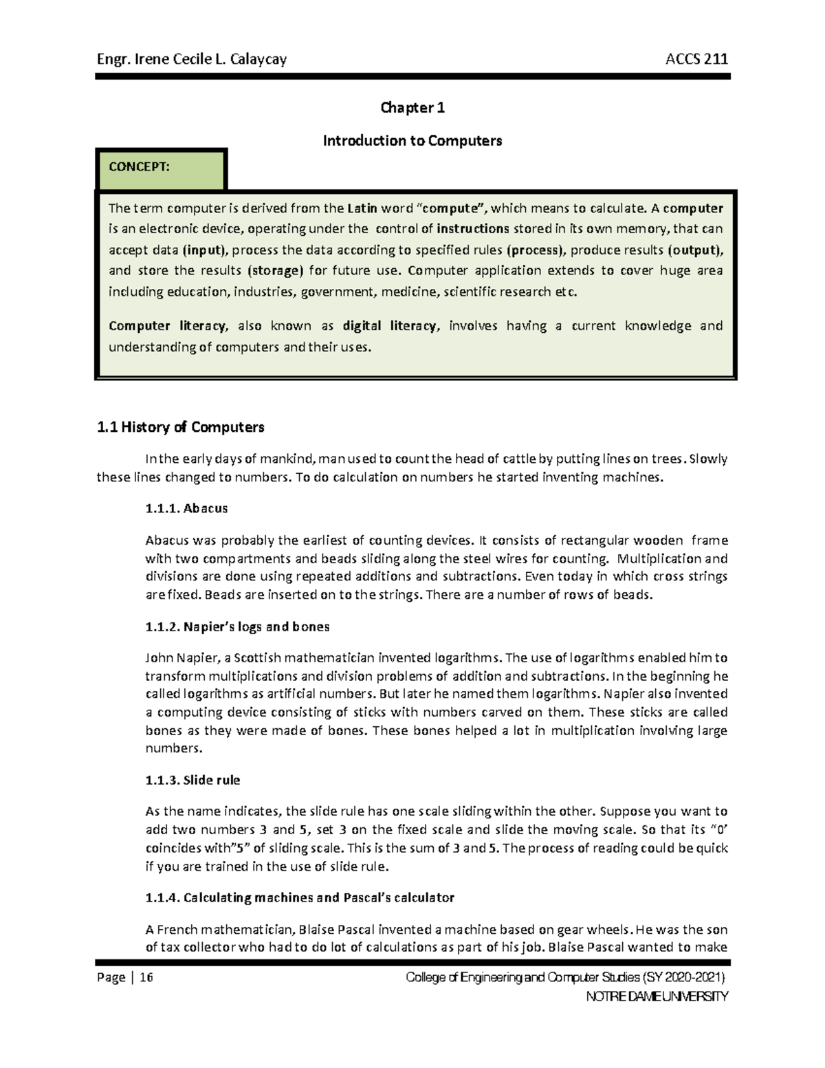 3 Chapter 1 Introduction to Computers - Engr. Irene Cecile L. Calaycay ACCS 211 Page | 16 ...