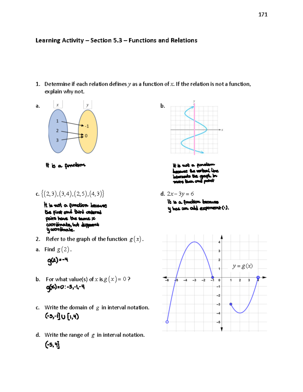 M1105C LA 5.3 Functions and Relations Worksheet - Studocu
