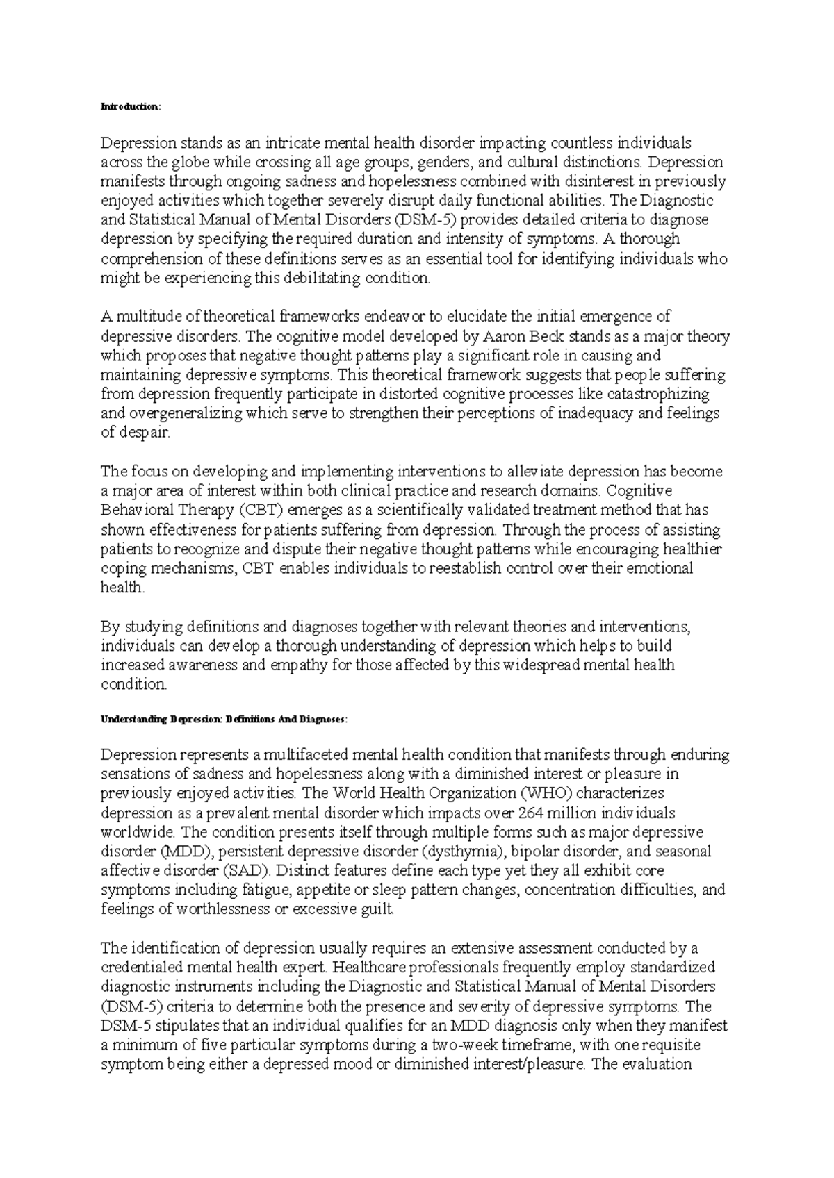 D241 TMA01: Understanding Depression - Definitions, Theories ...