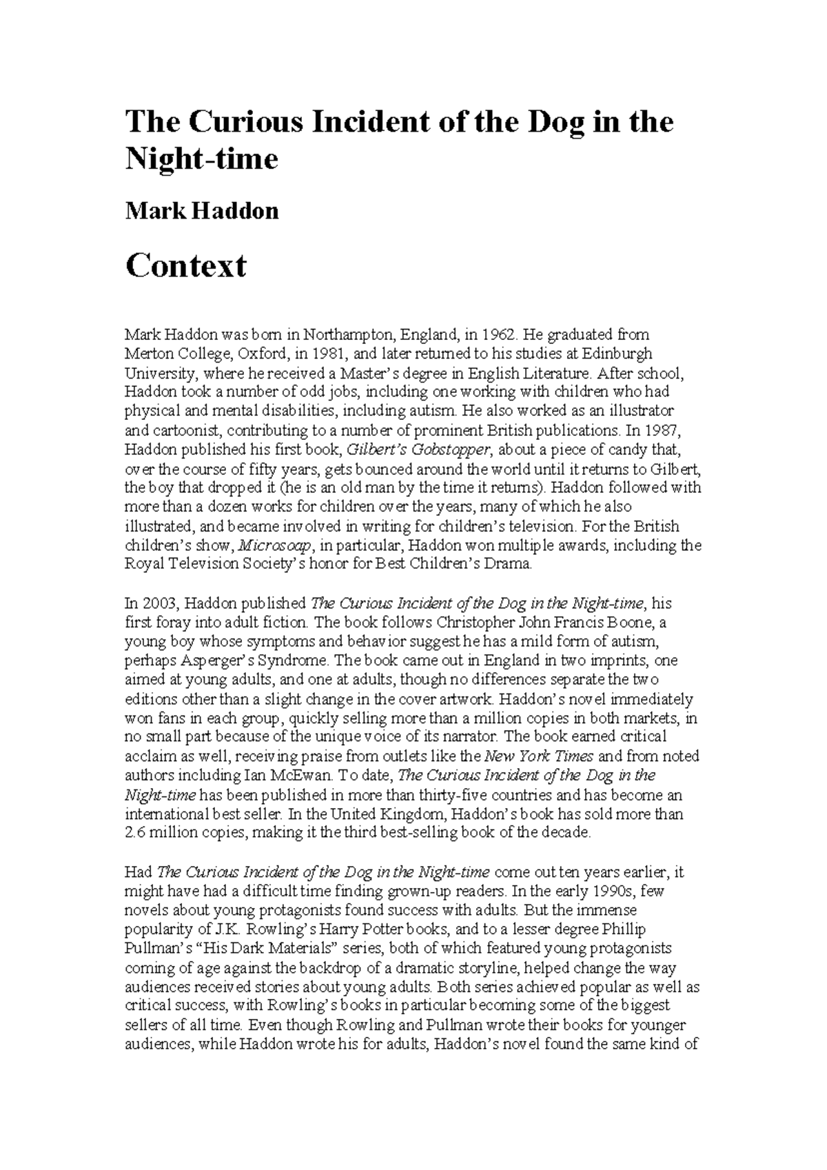 Detailed Analysis Of The Curious Incident of the Dog in the Night-time ...