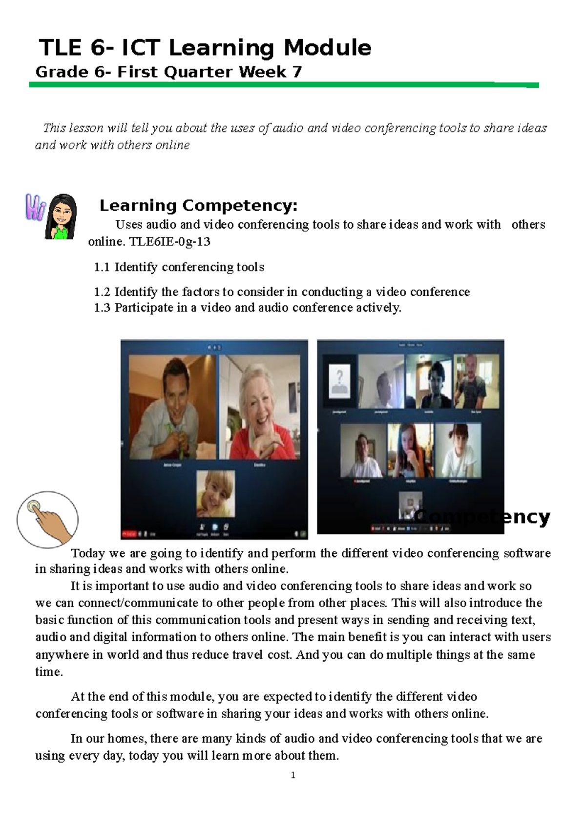 TLE6 ICT Lesson 7: Introduction to Audio & Video Conferencing - Studocu
