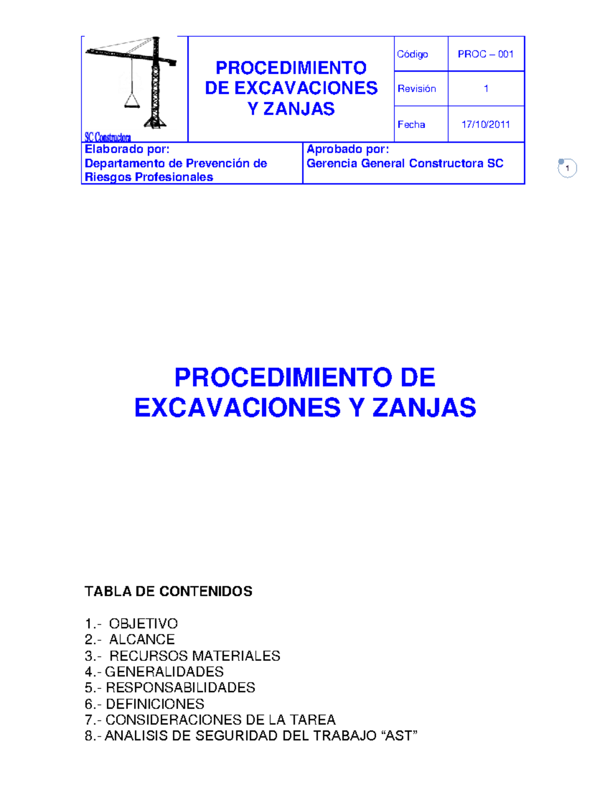 Procedimiento excavaciones y zanjas - PROCEDIMIENTO DE EXCAVACIONES Y ...