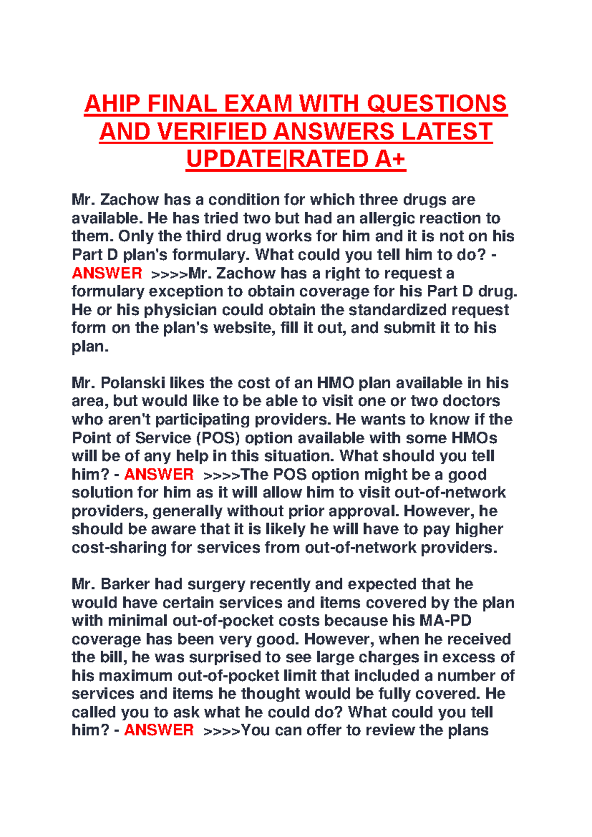 AHIP Final EXAM WITH Questions AND Verified Answers Latest Update ...