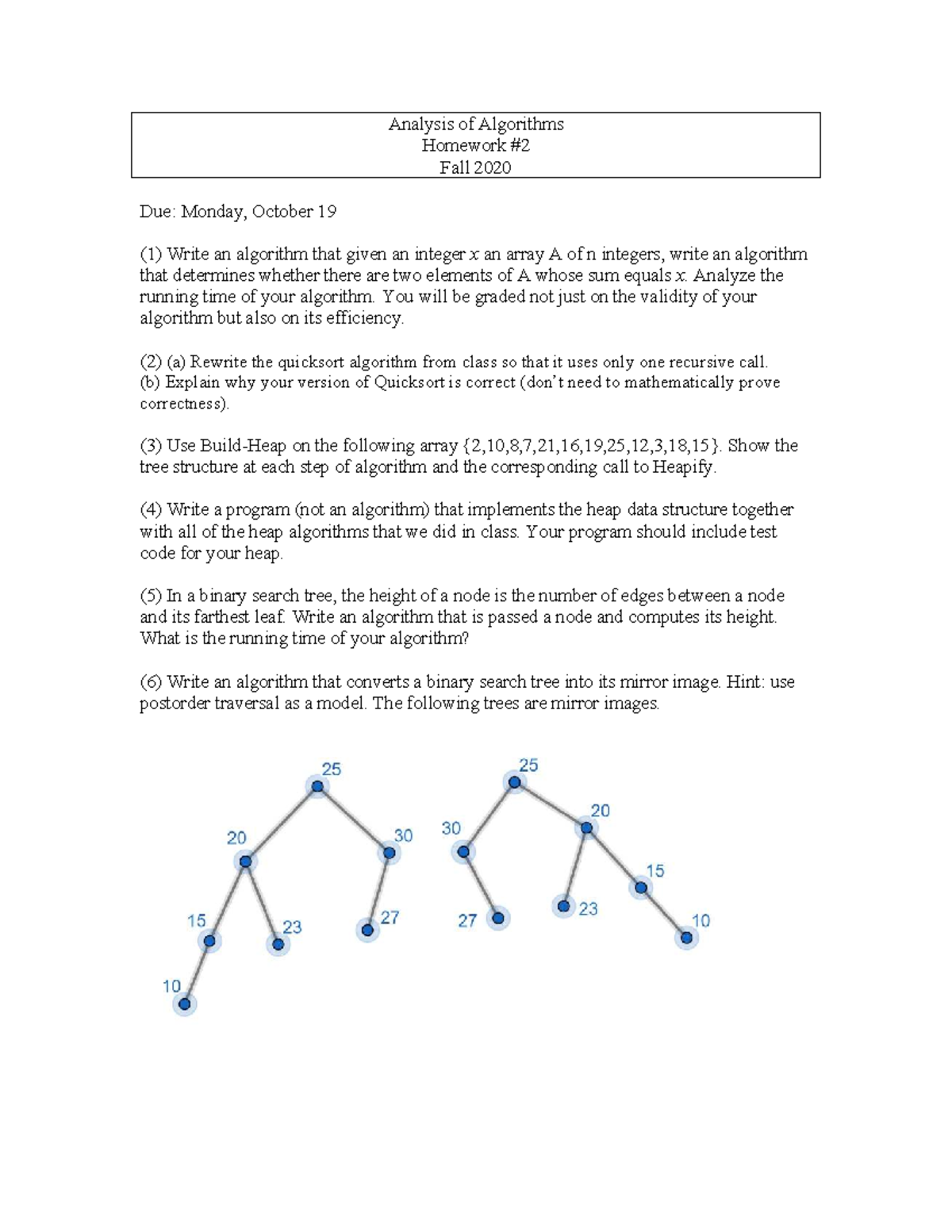 Analysis of Algorithms HW2 - Fall 2020 - Studocu