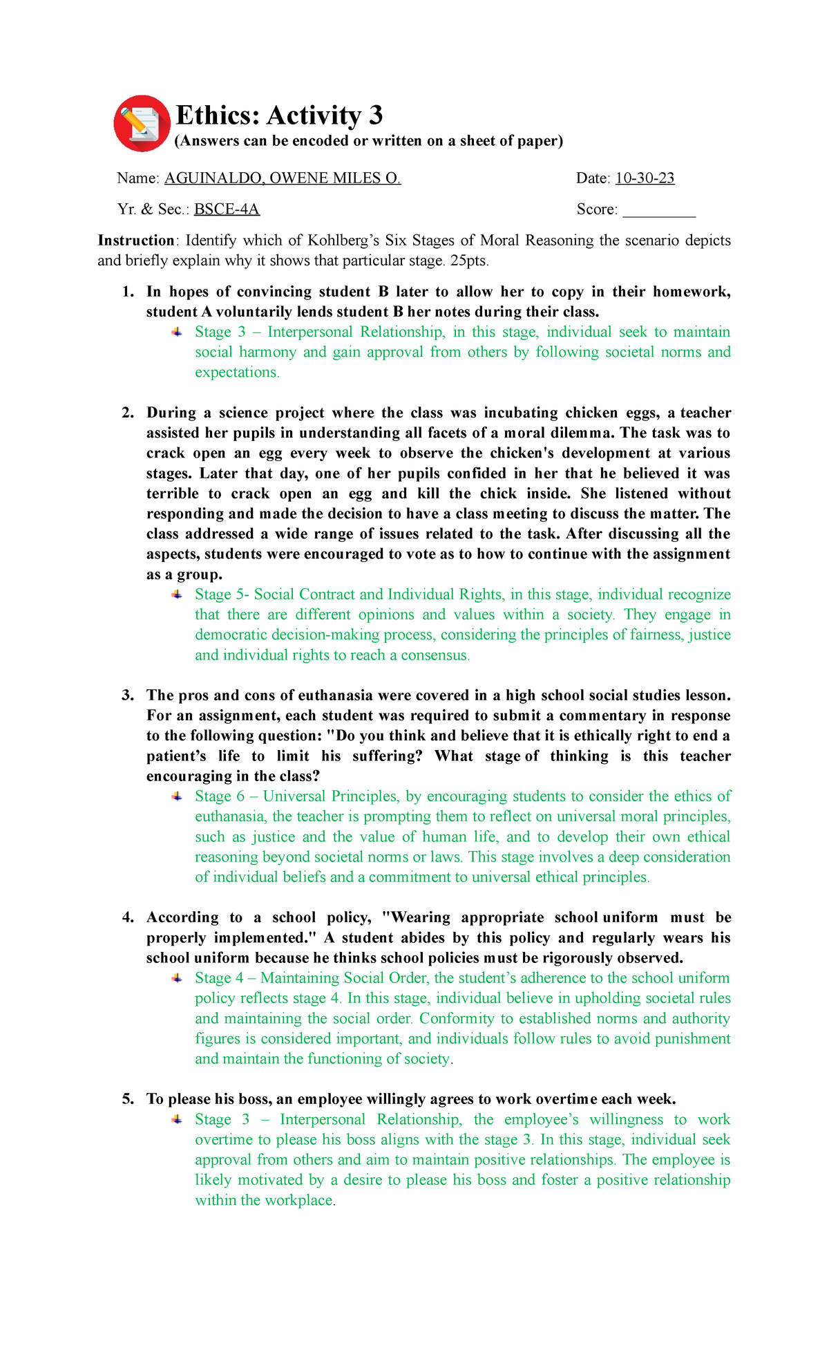 Activity 3 Ethics - EXERCISES AND ASSIGNMENTS - Ethics: Activity 3 ...