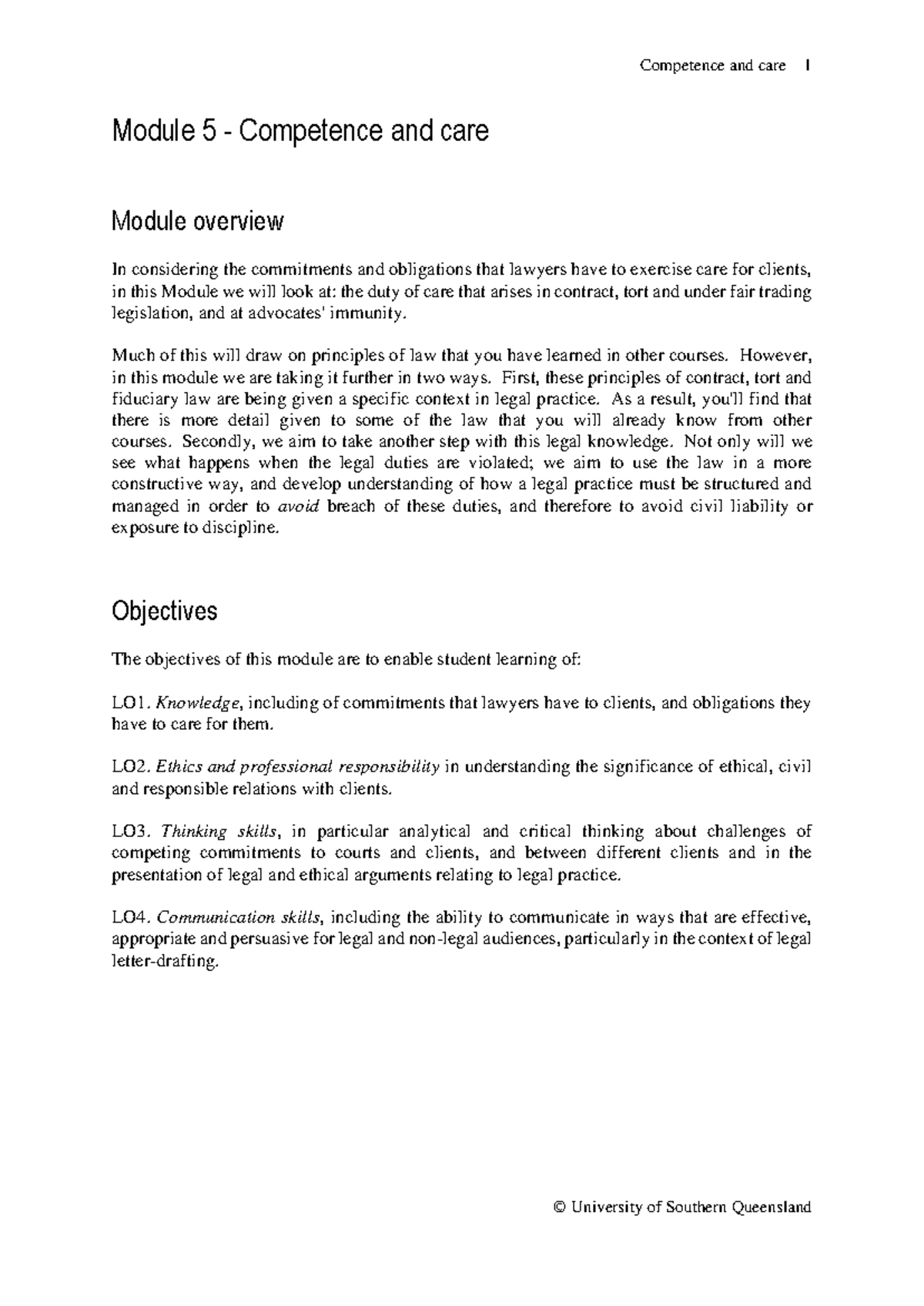 Study Guide - LAW3312 Competence and Care in Legal Practice - Studocu