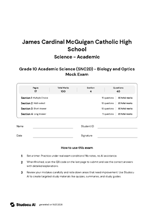 Science - Academic - Grade: 10 - High School - Canada - Studocu