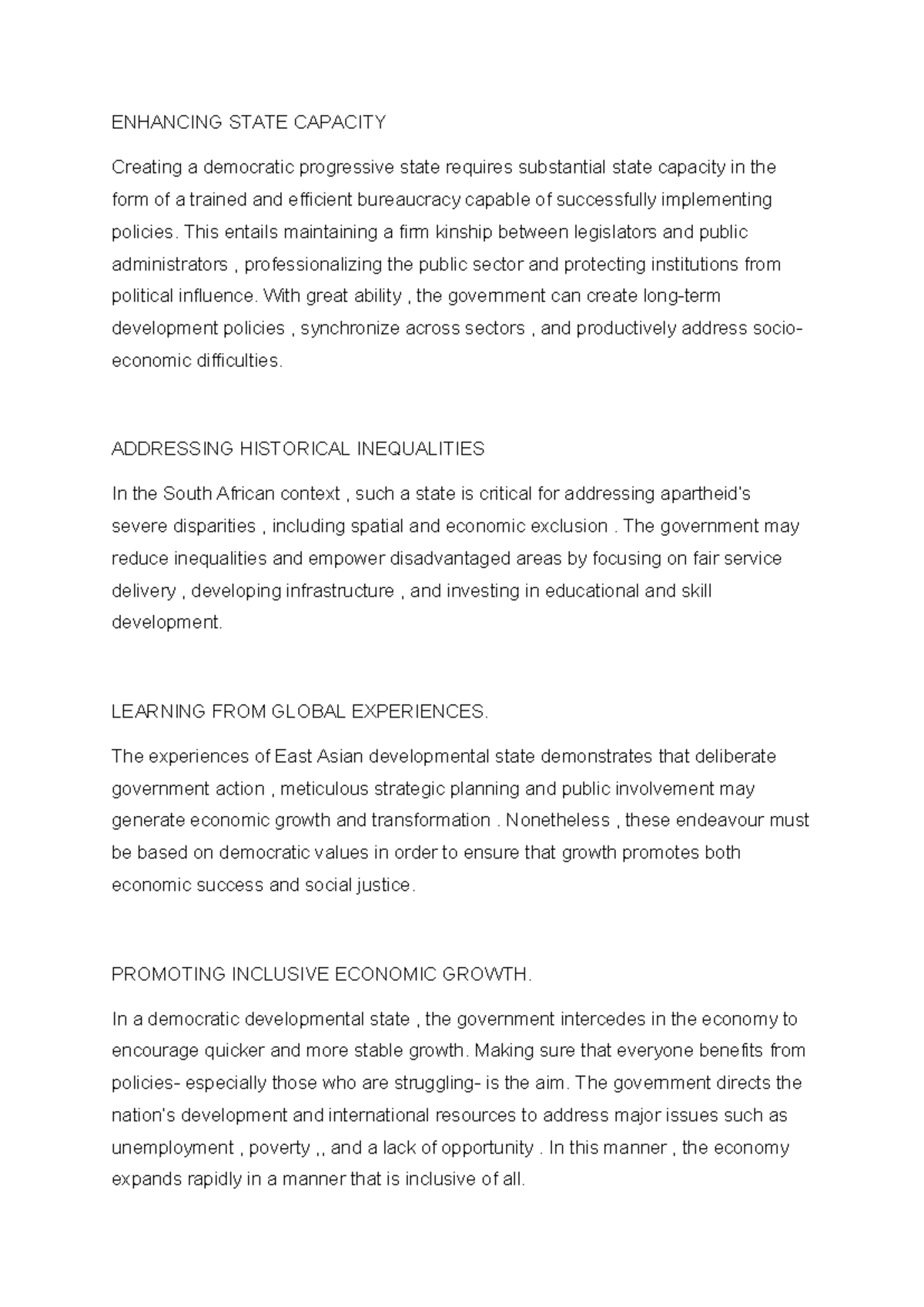 THE Importance of a Democratic Developmental State: Enhancing Capacity ...