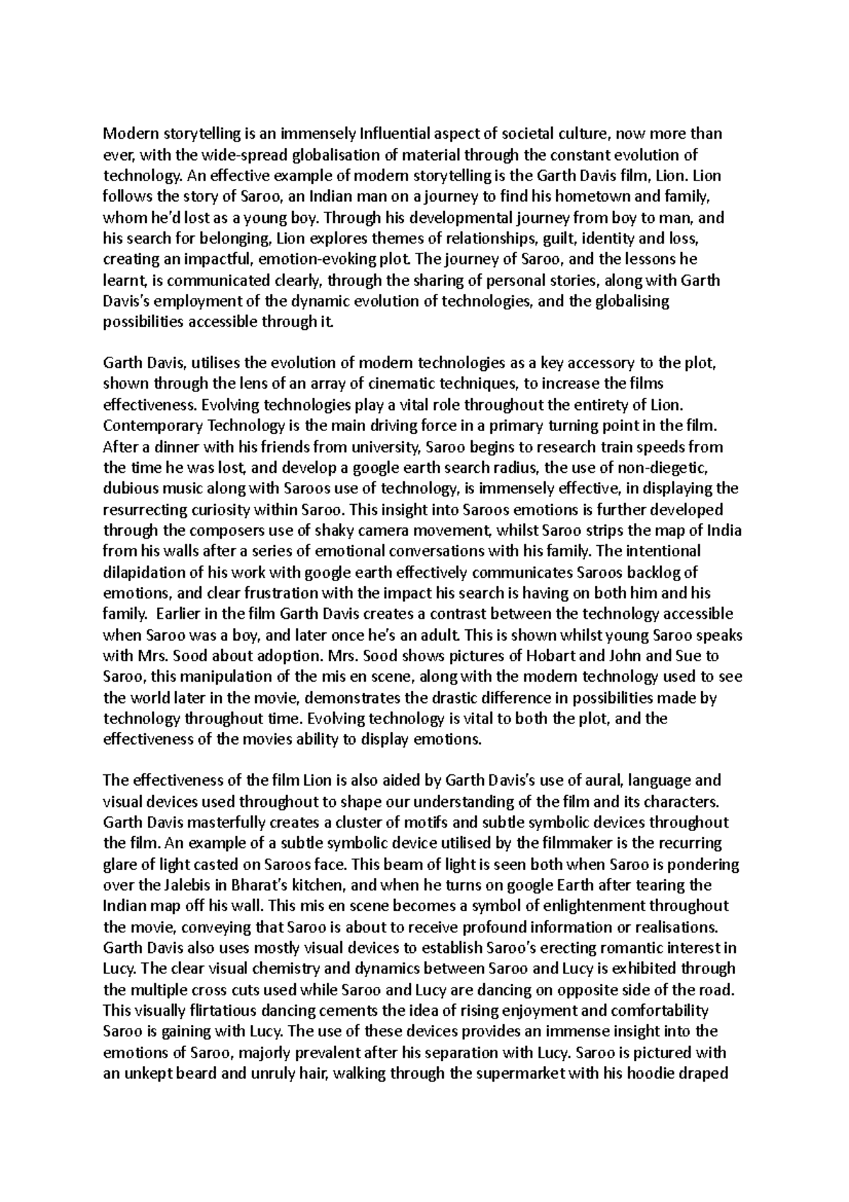 Analyzing the Film "Lion": Themes, Techniques, and Storytelling - Studocu