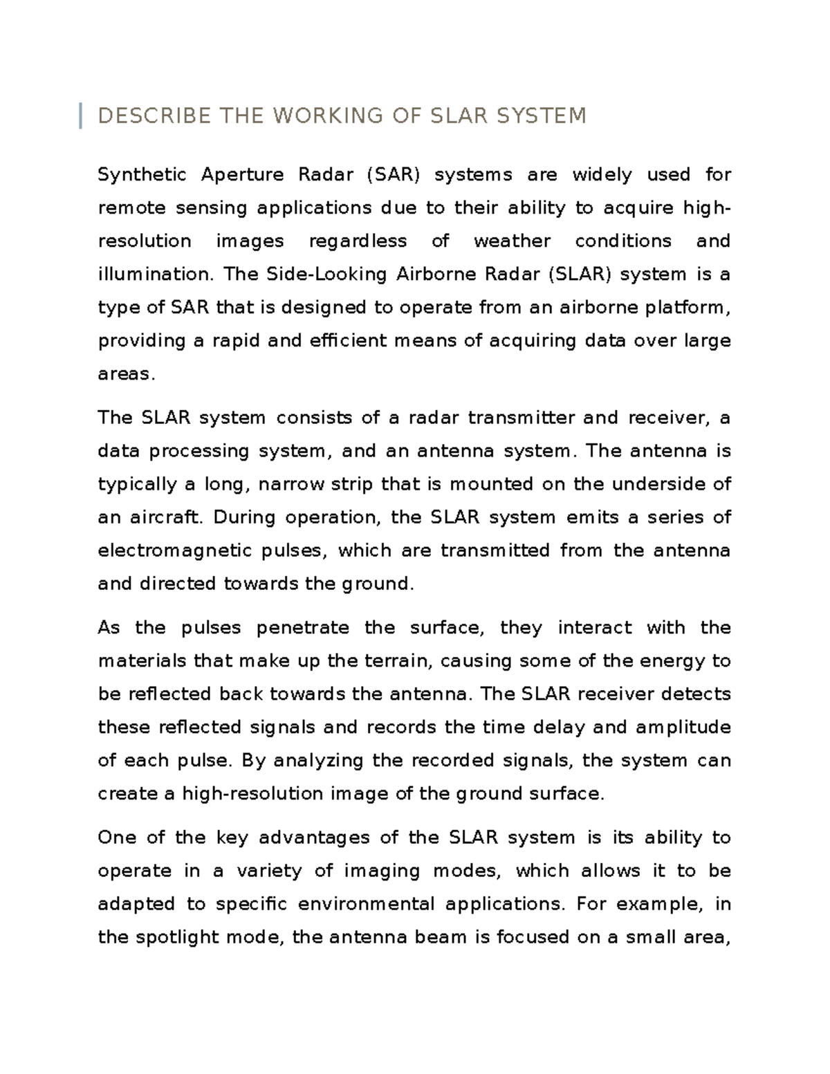 Understanding the Functionality of the SLAR System in Remote Sensing ...