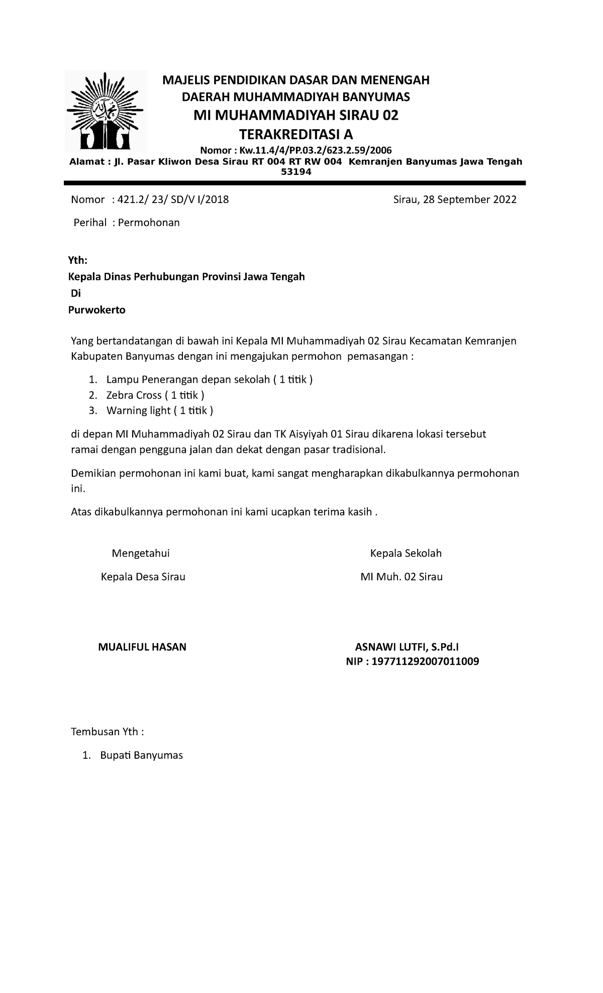 Proposal Permohonan Pemasangan Lampu, Zebra Cross, dan Warning Light ...