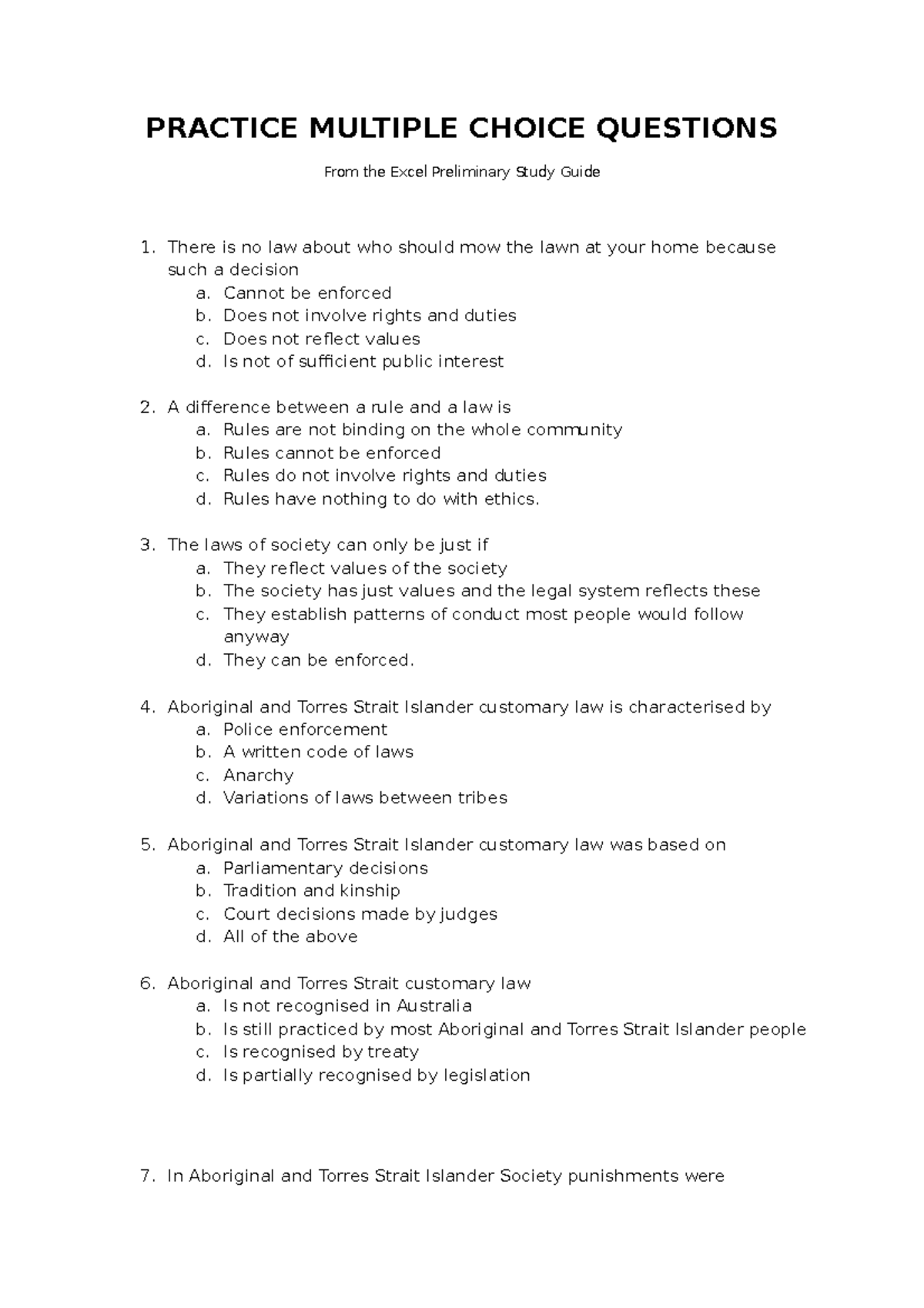 Practice MCQs for Excel Preliminary Study Guide - Studocu