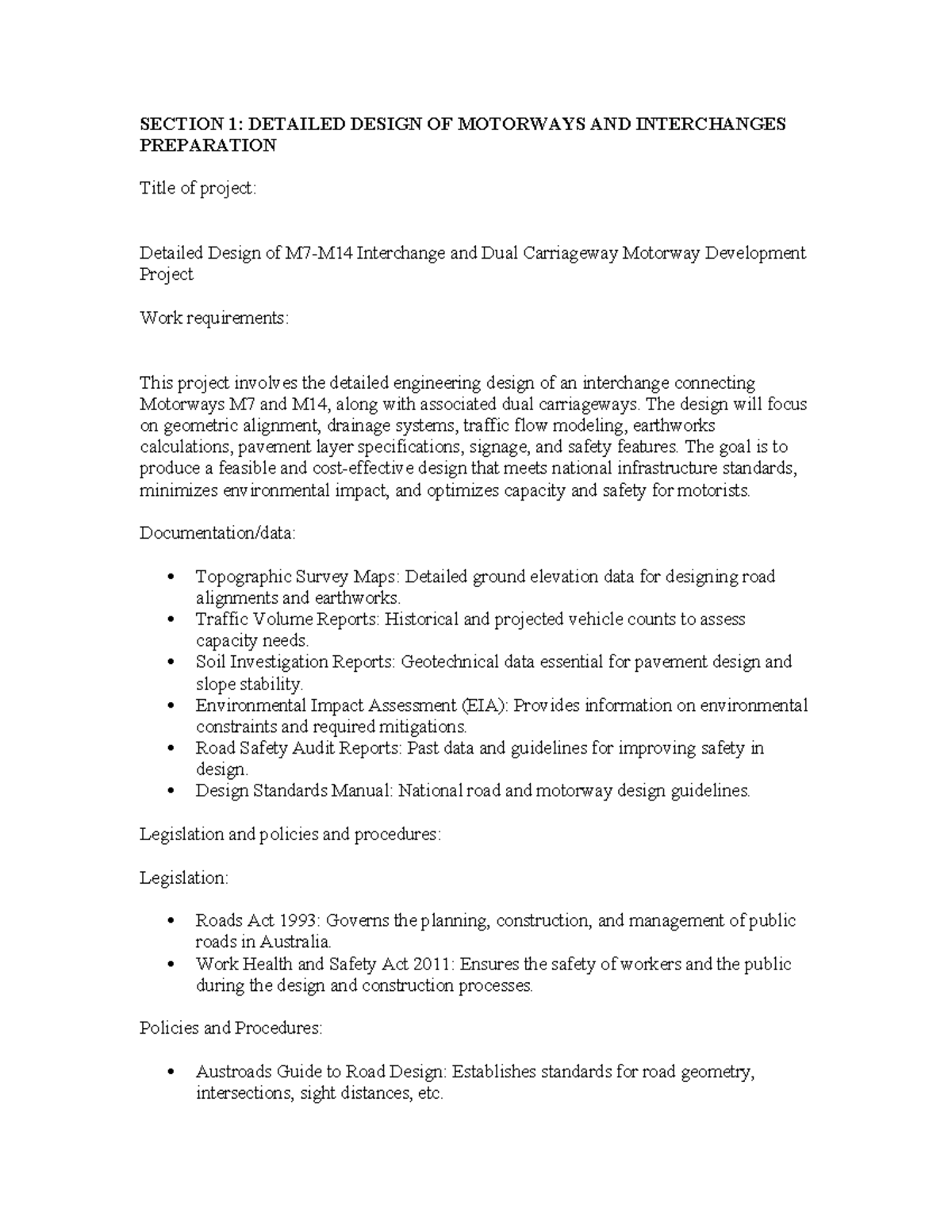 Detailed Design of Interchange & Dual Carriageway Motorway (Assessment ...