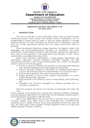 Early Registration - NARRATIVE REPORT - Department of Education Region ...