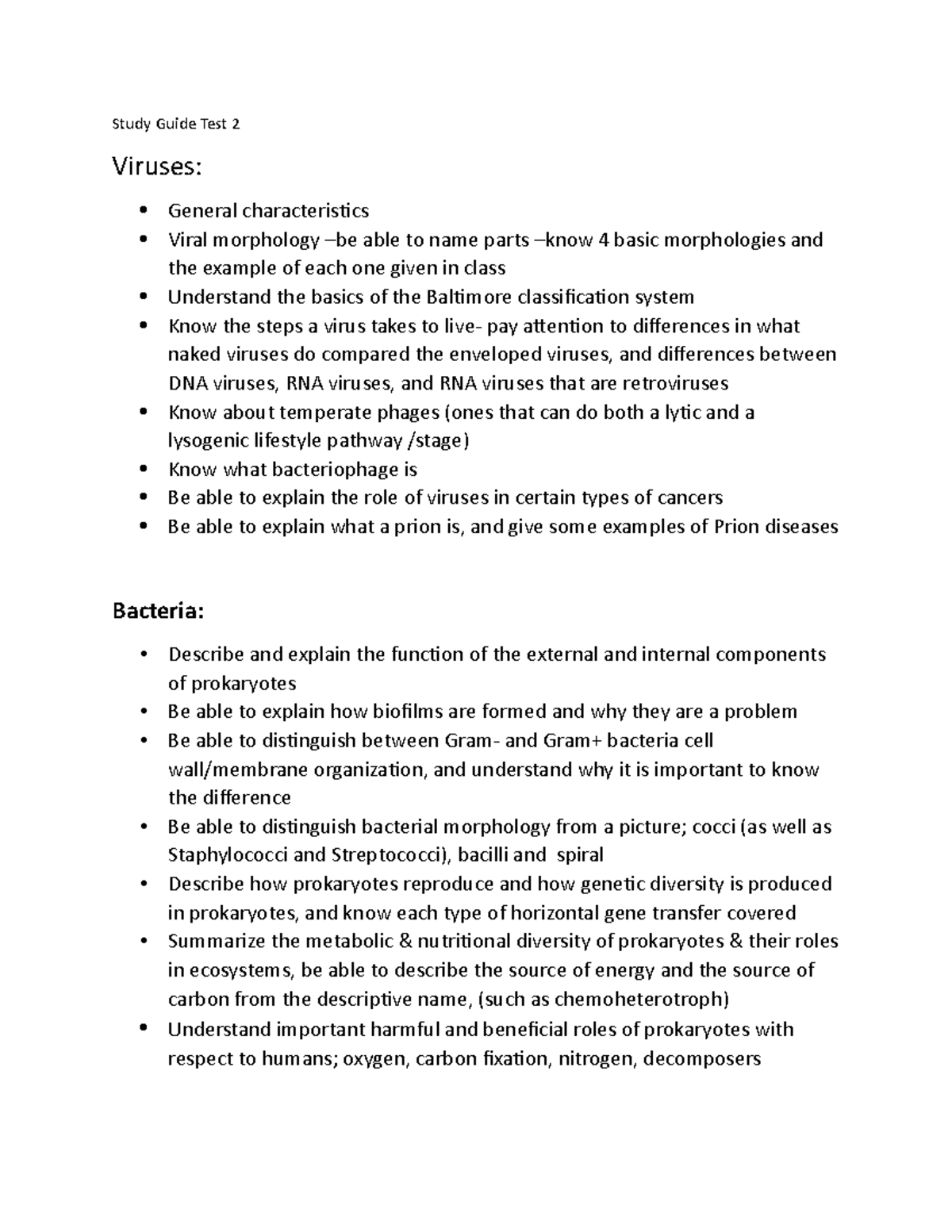 Study Guide for Exams 2-3: Viruses and Bacteria Overview - Studocu