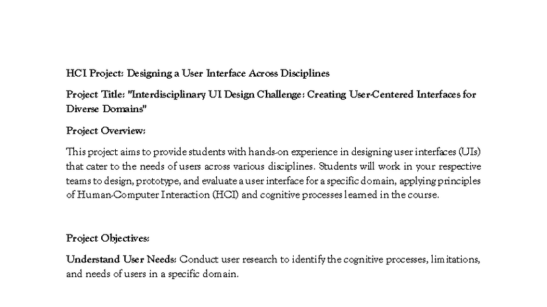 HCI Project: UI Design Challenge for Diverse Disciplines - Studocu