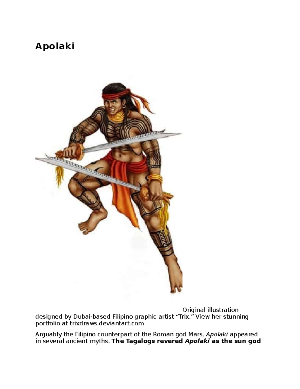 Apolaki: The Filipino Sun God and Patron of Warriors - Studocu