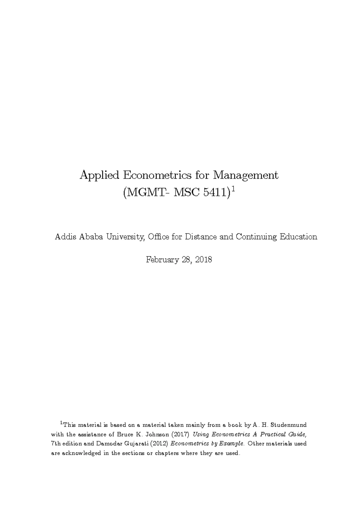 Econometrics II PDF - short note - WERABE UNIVERSITY COLLEGE OF BUSINESS AND ECONOMICS ...