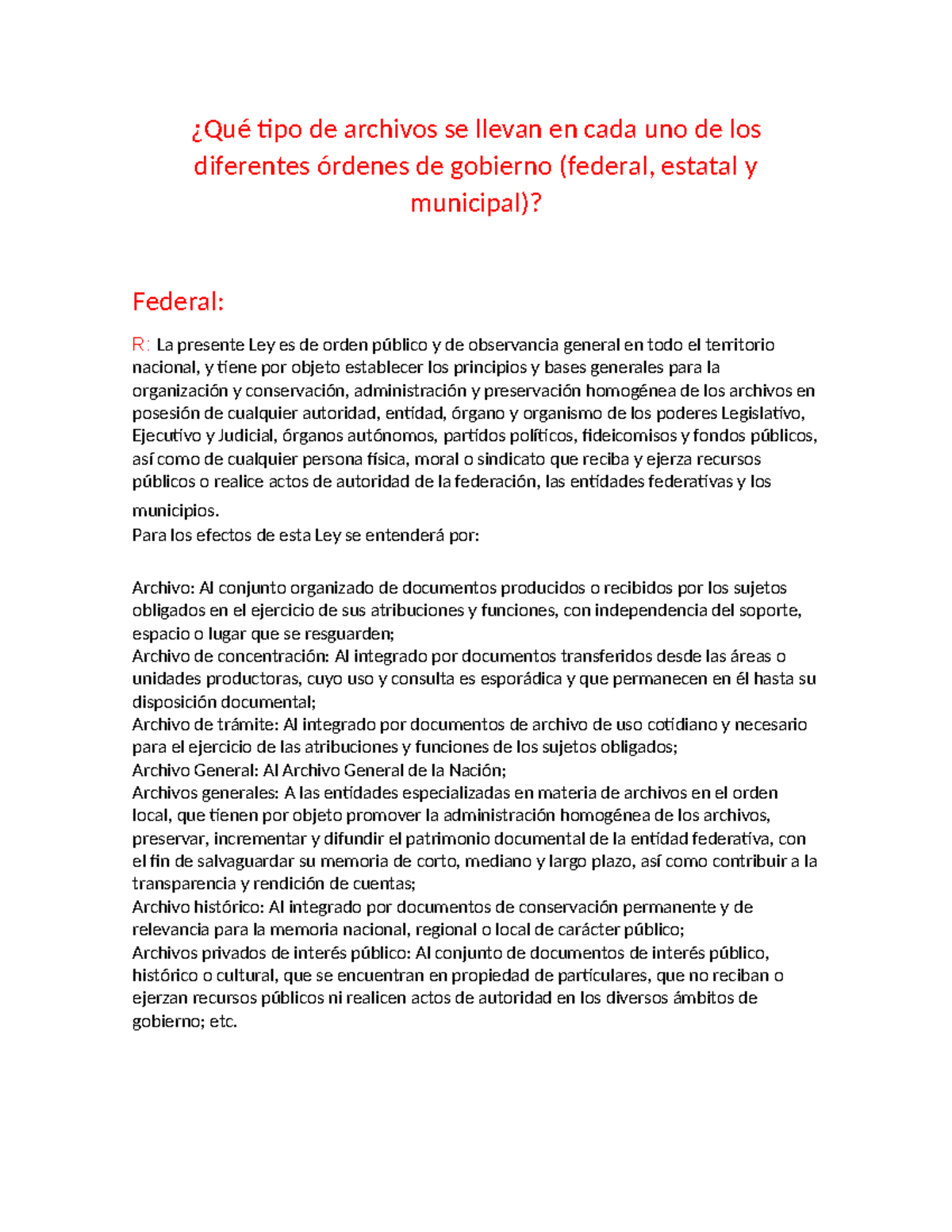 Tipos de Archivos en los Órdenes de Gobierno: Federal, Estatal y ...