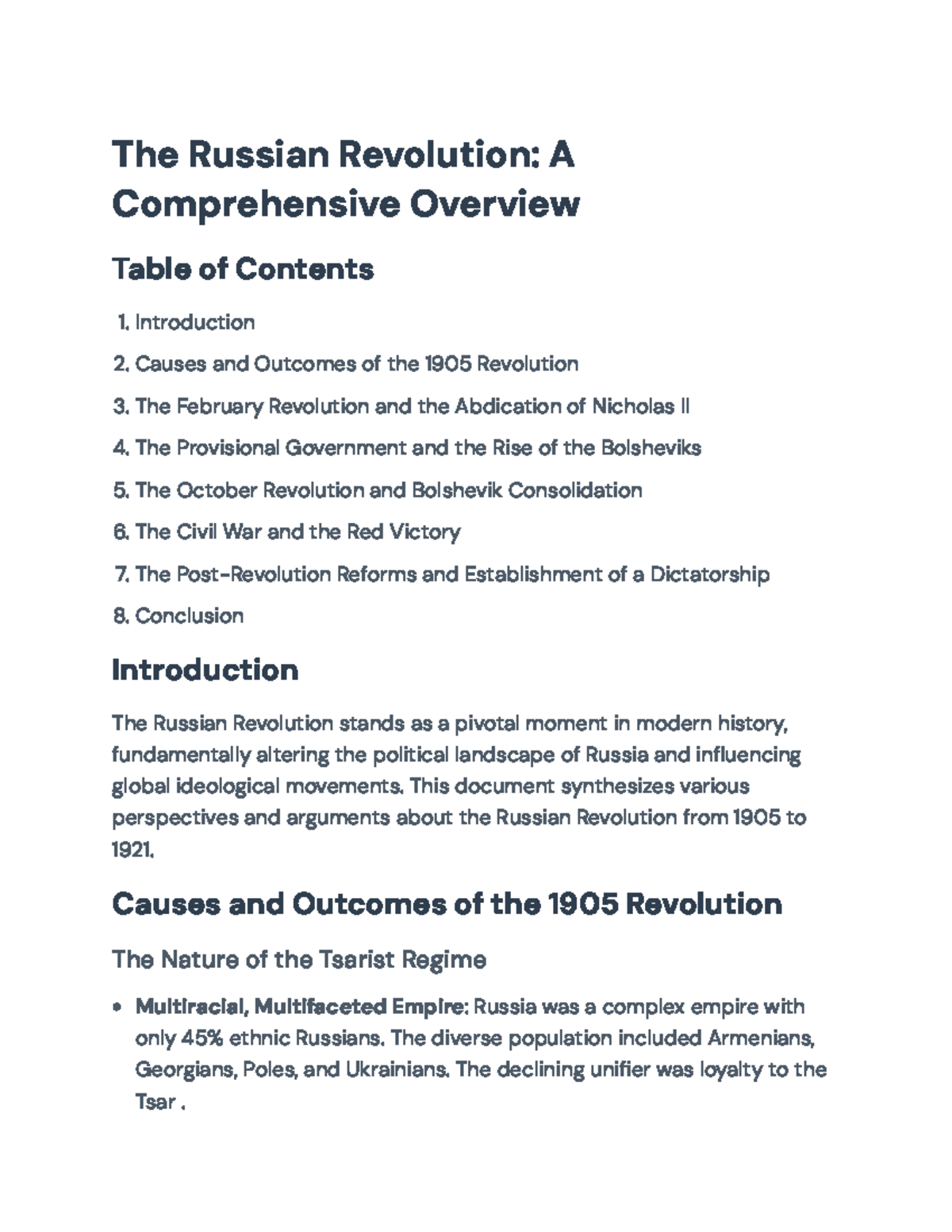 Analysis of Key Events and Outcomes of the Russian Revolution (1905 ...
